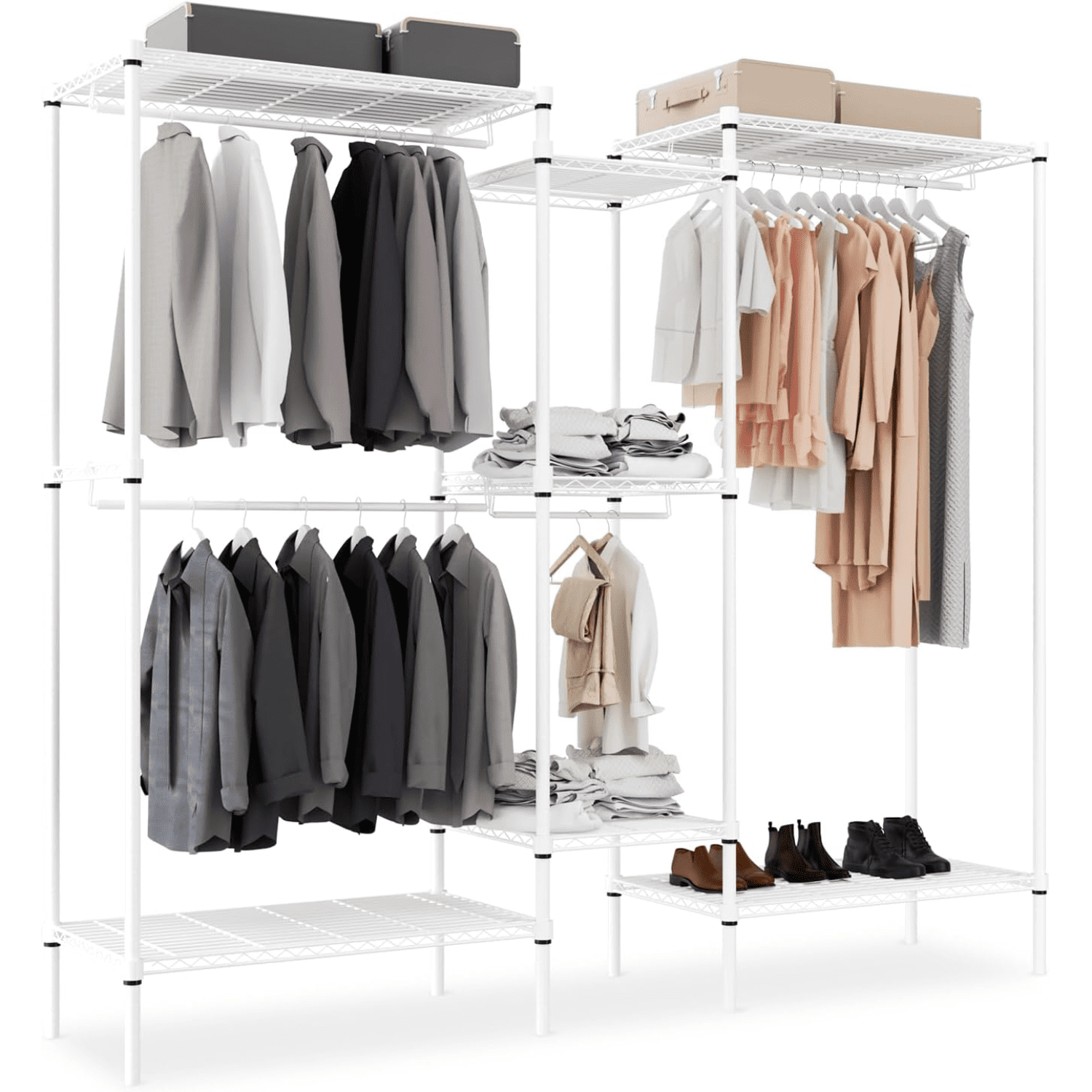 dxynlg Wire Garment Heavy Duty 73 Inch Clothing with Adjustable Shelves ...