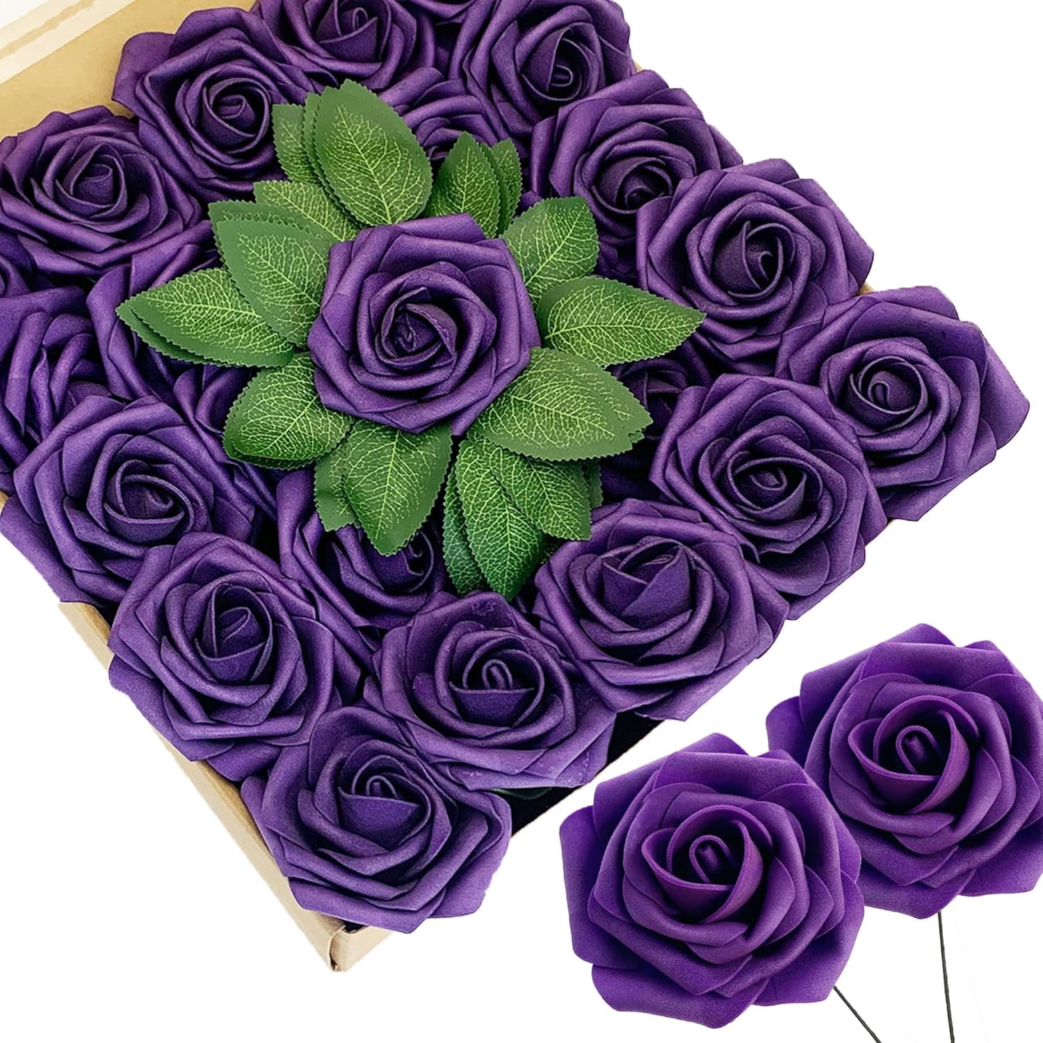 sasyxdc Yellow Artificial Flowers Fake Roses 50 PCS w/Stem Flower Heads ...