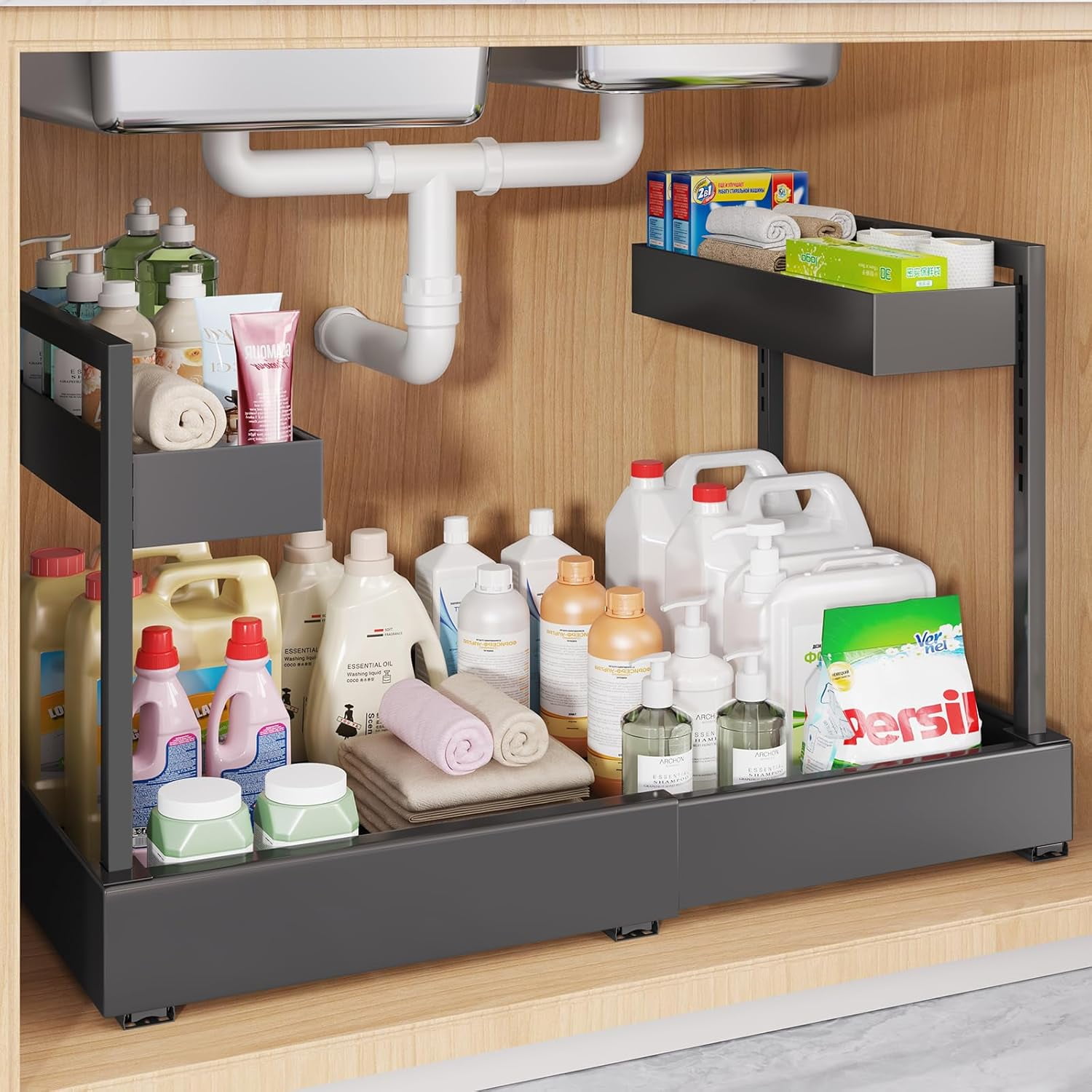 dxynlzq 1-Pack L-Shape Expandable Under Sink Organizer with 3 Ball ...