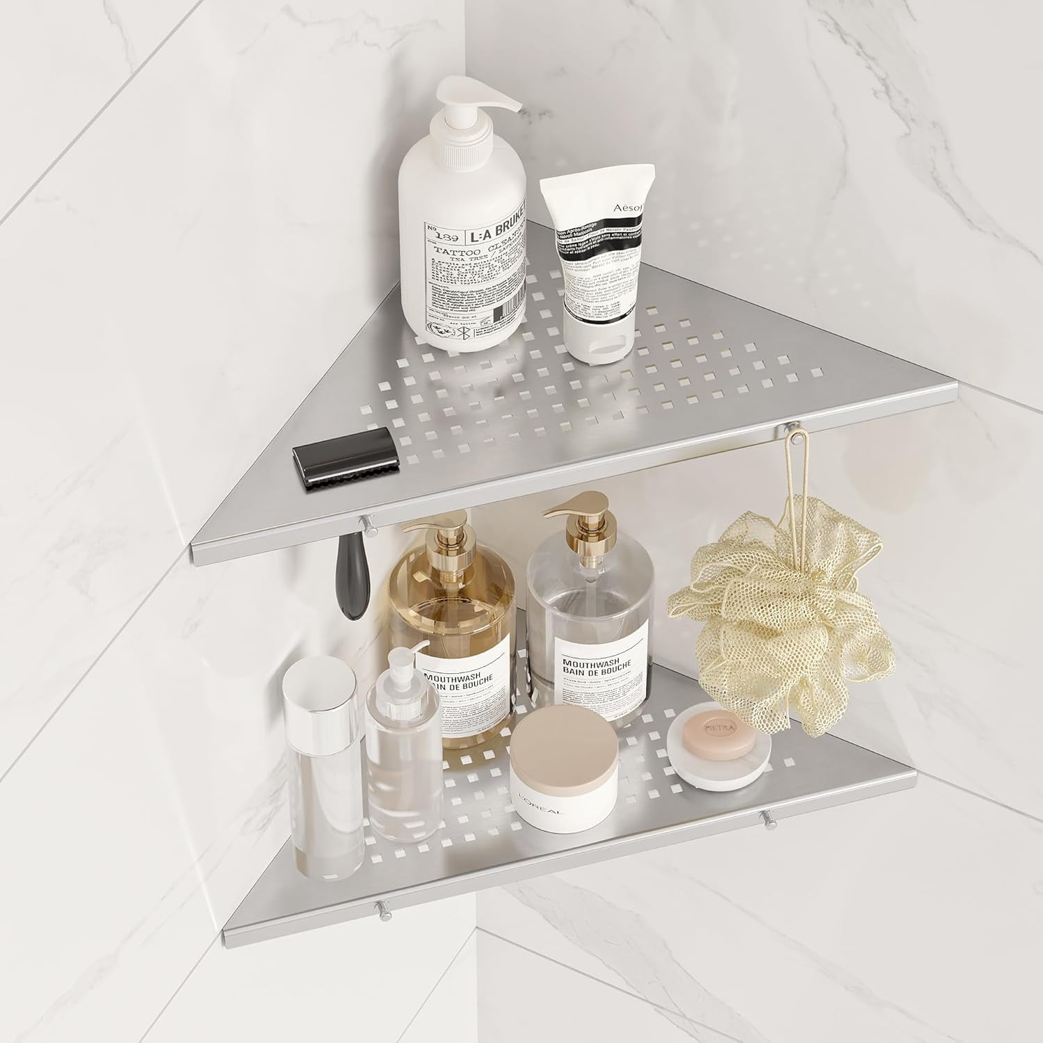 dxynlzq 10" Bathroom Corner Shelf 2 Pack Recessed Shower Shelf Caddy ...