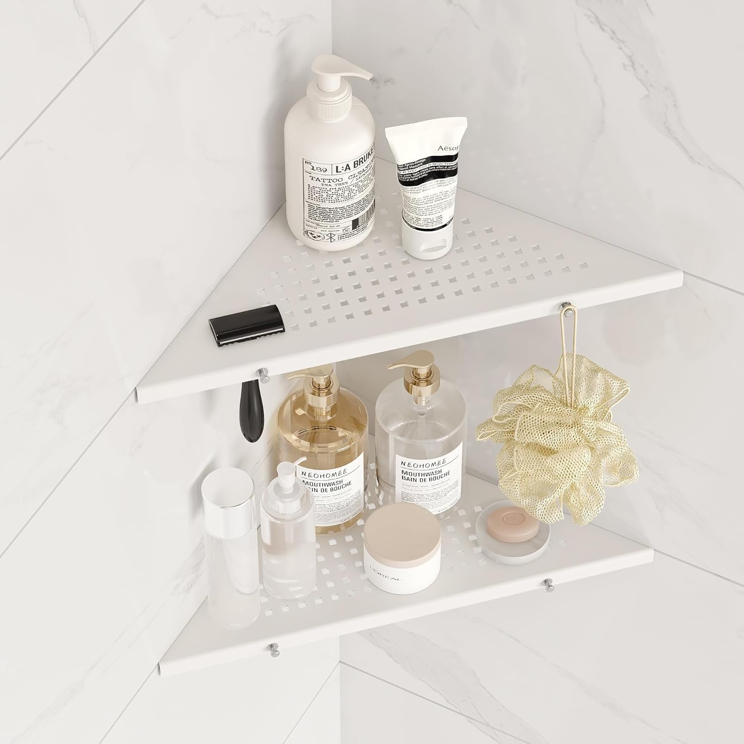 dxynlzq 10" Bathroom Corner Shelf 2 Pack Recessed Shower Shelf Caddy ...