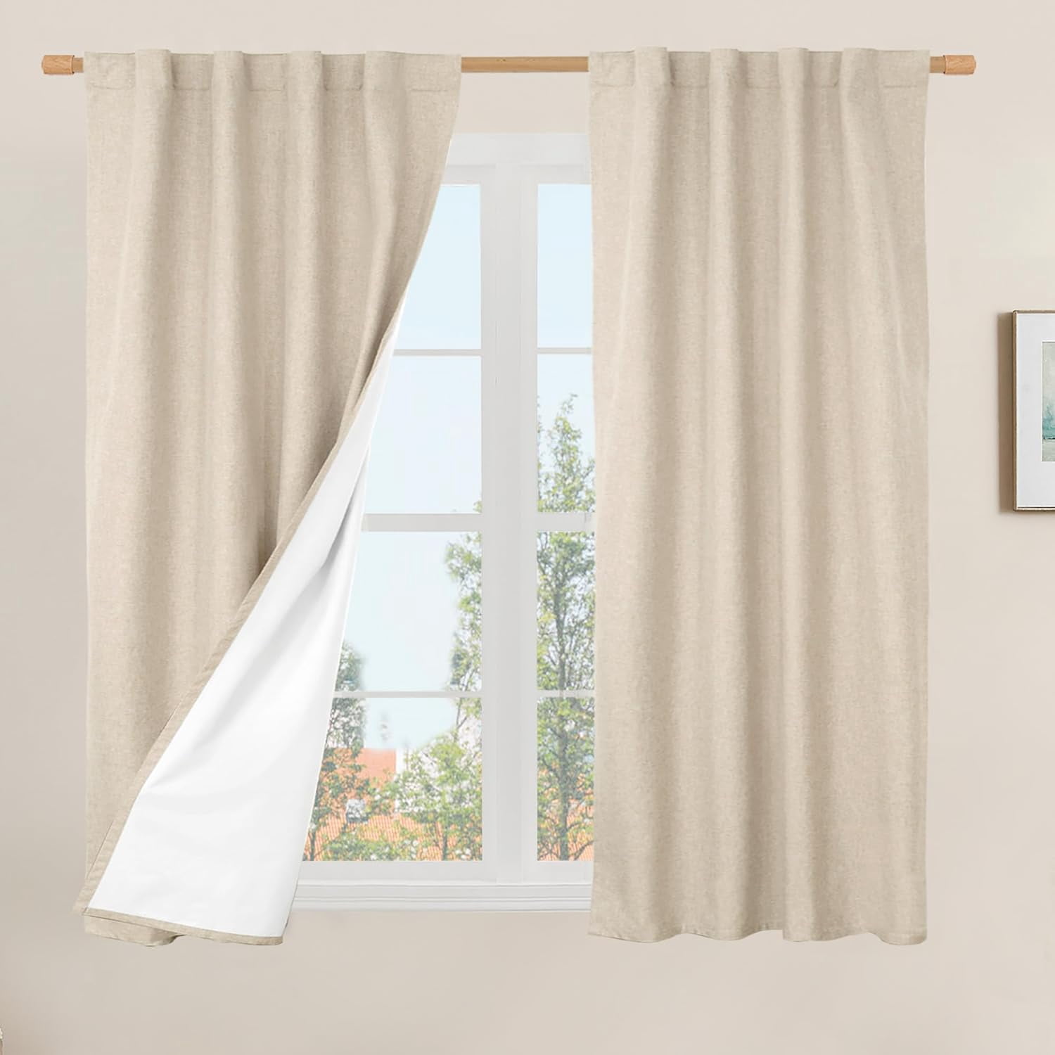 dxynlzq 100% Blackout Natural Curtains 63 Inches Textured Thermal ...