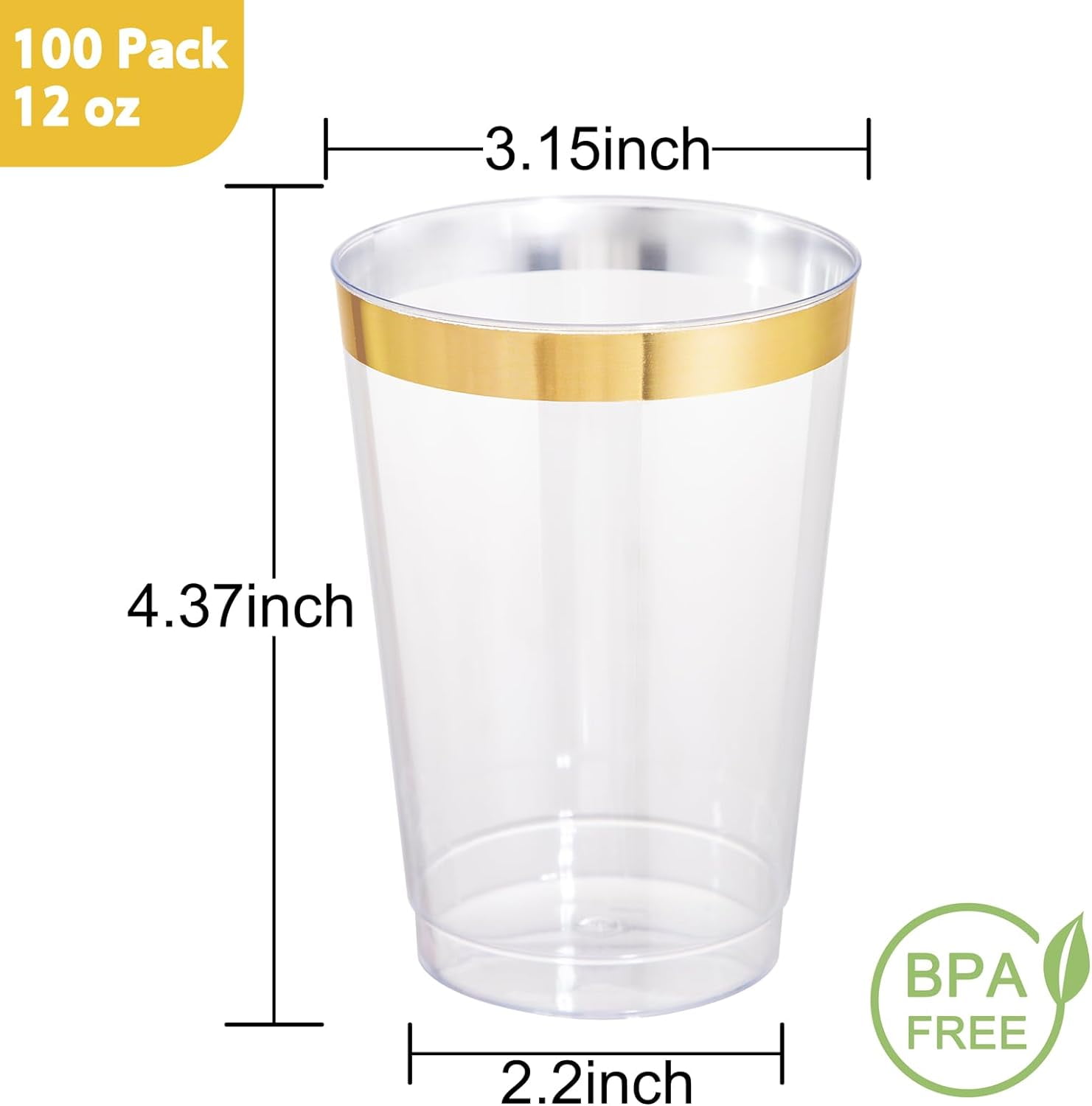 dxynlzq 100 Pack 12 oz Gold Plastic Cups Gold Rimmed Disposable Cups ...