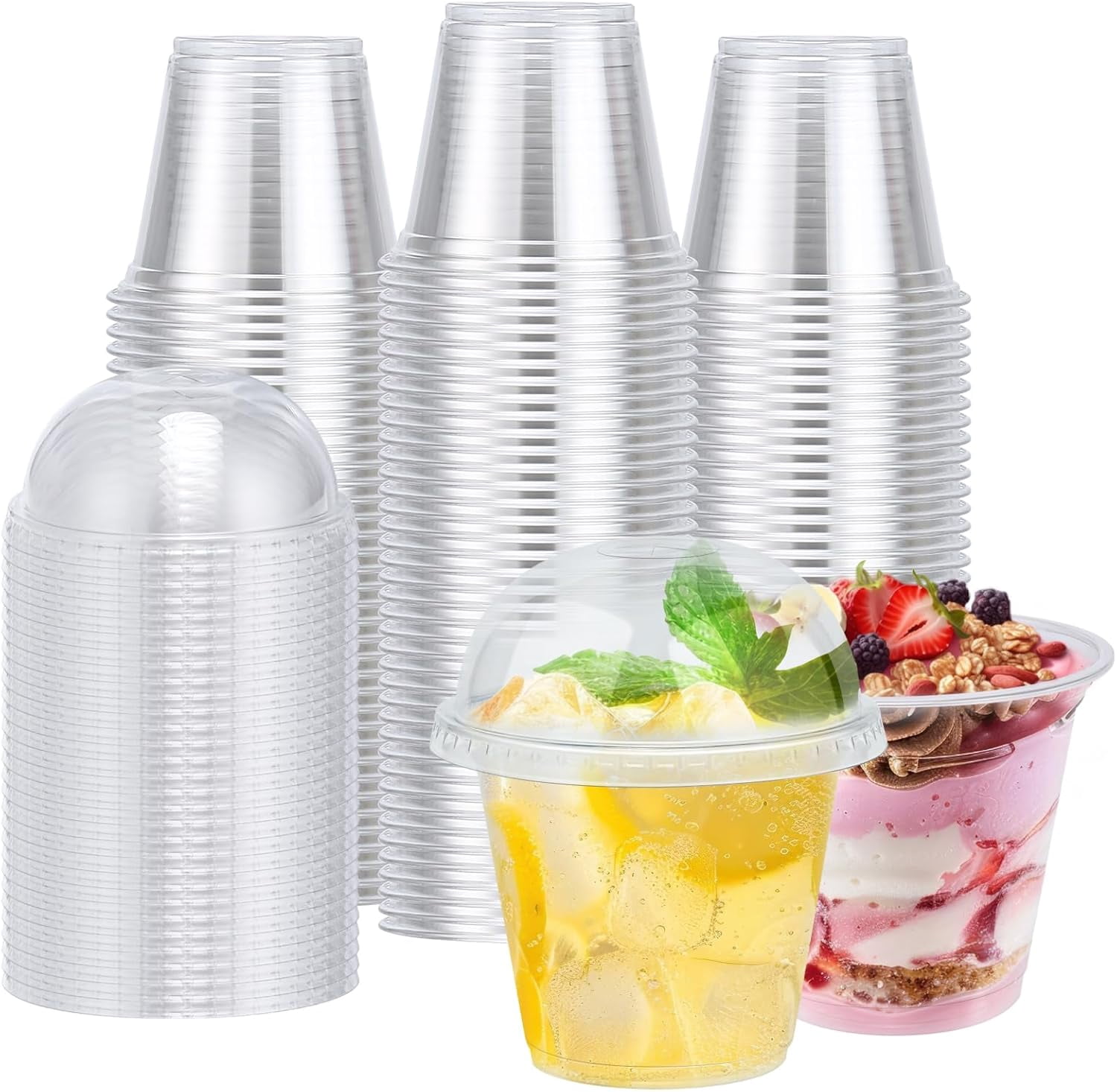 dxynlzq 100 Packs 9 oz Clear Plastic Cups with Flat Lids Disposable ...
