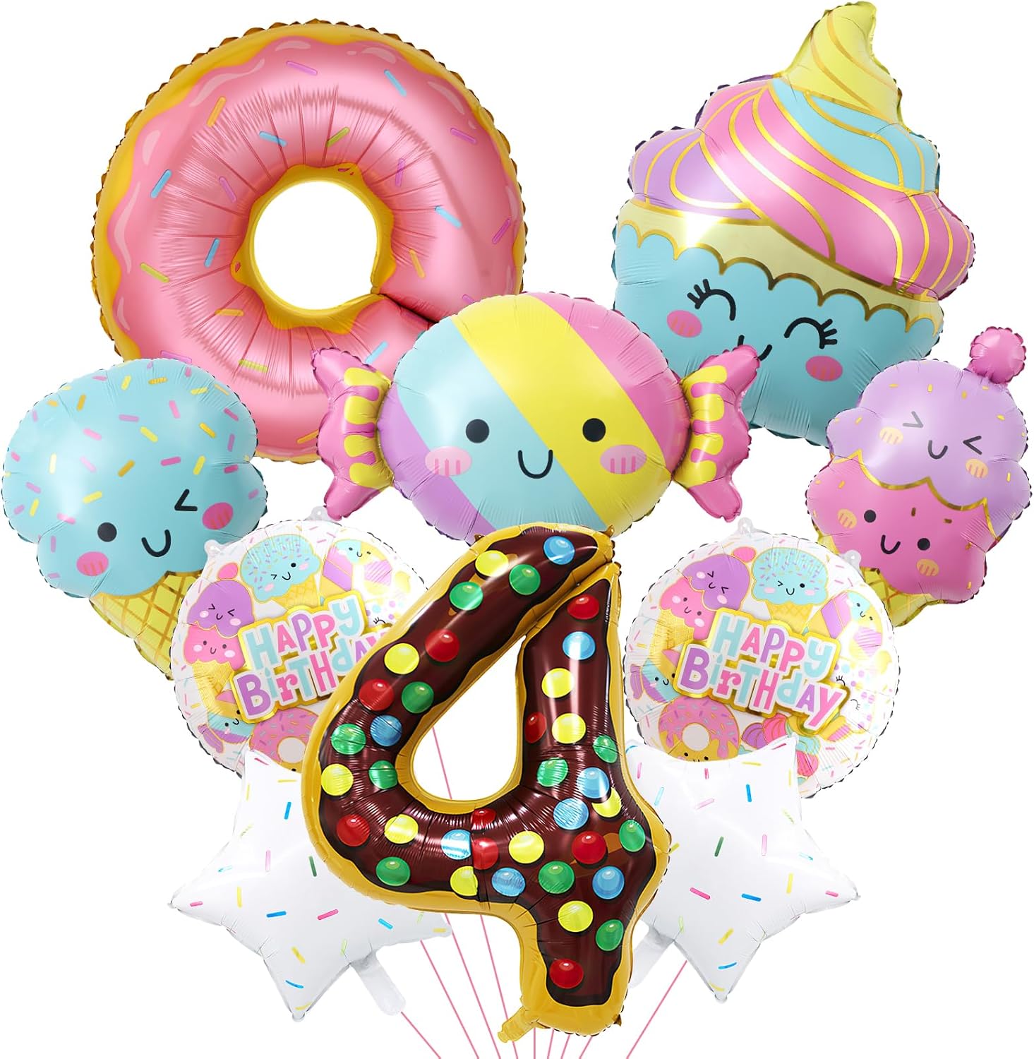 dxynlzq 10pcs Ice Cream Balloons Donut Candy Birthday Number Mylar Foil ...