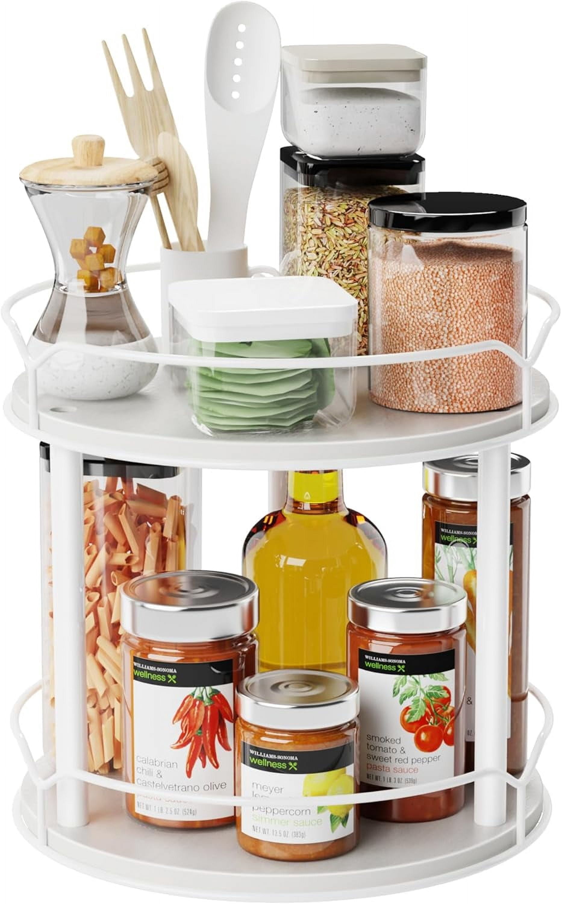 dxynlzq 12.4" Lazy Susan Organizer 2 Tier - Rotating Spice Rack Wooden ...