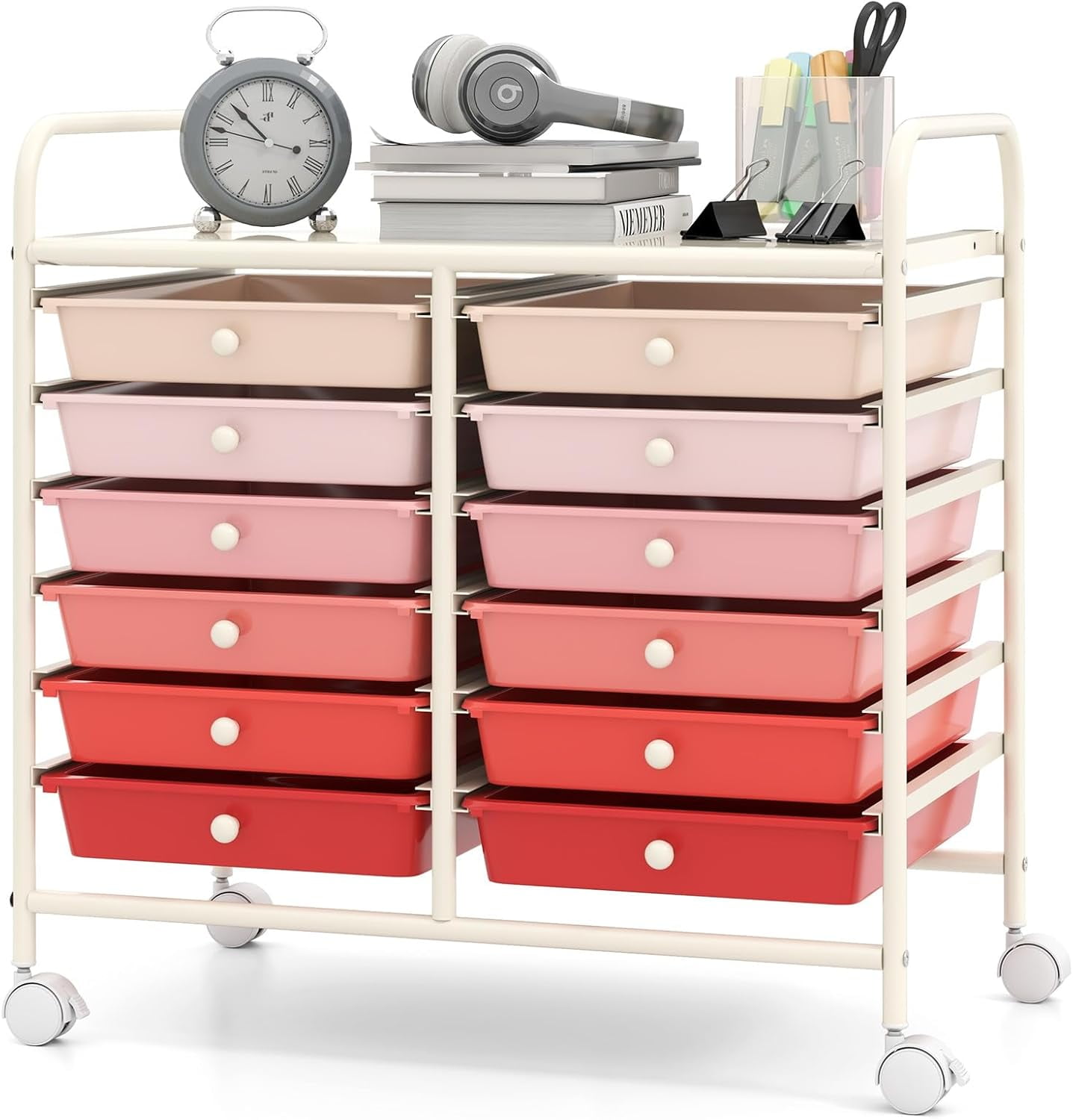 dxynlzq 12-Drawer Rolling Cart with Drawers Storage Cart with Universal ...