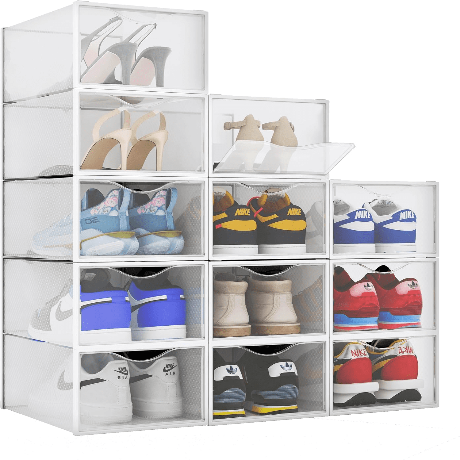 dxynlzq 12-Pack Plastic Stackable Shoe Set - Clear | Foldable Shoe ...