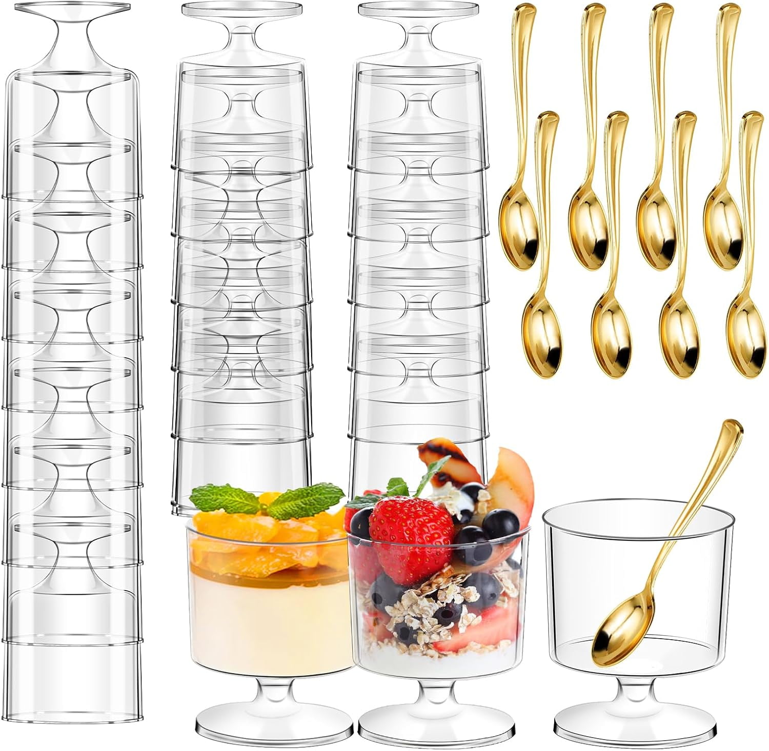 dxynlzq 120 Pcs 5oz Dessert Goblets with Gold Spoons Clear Plastic ...