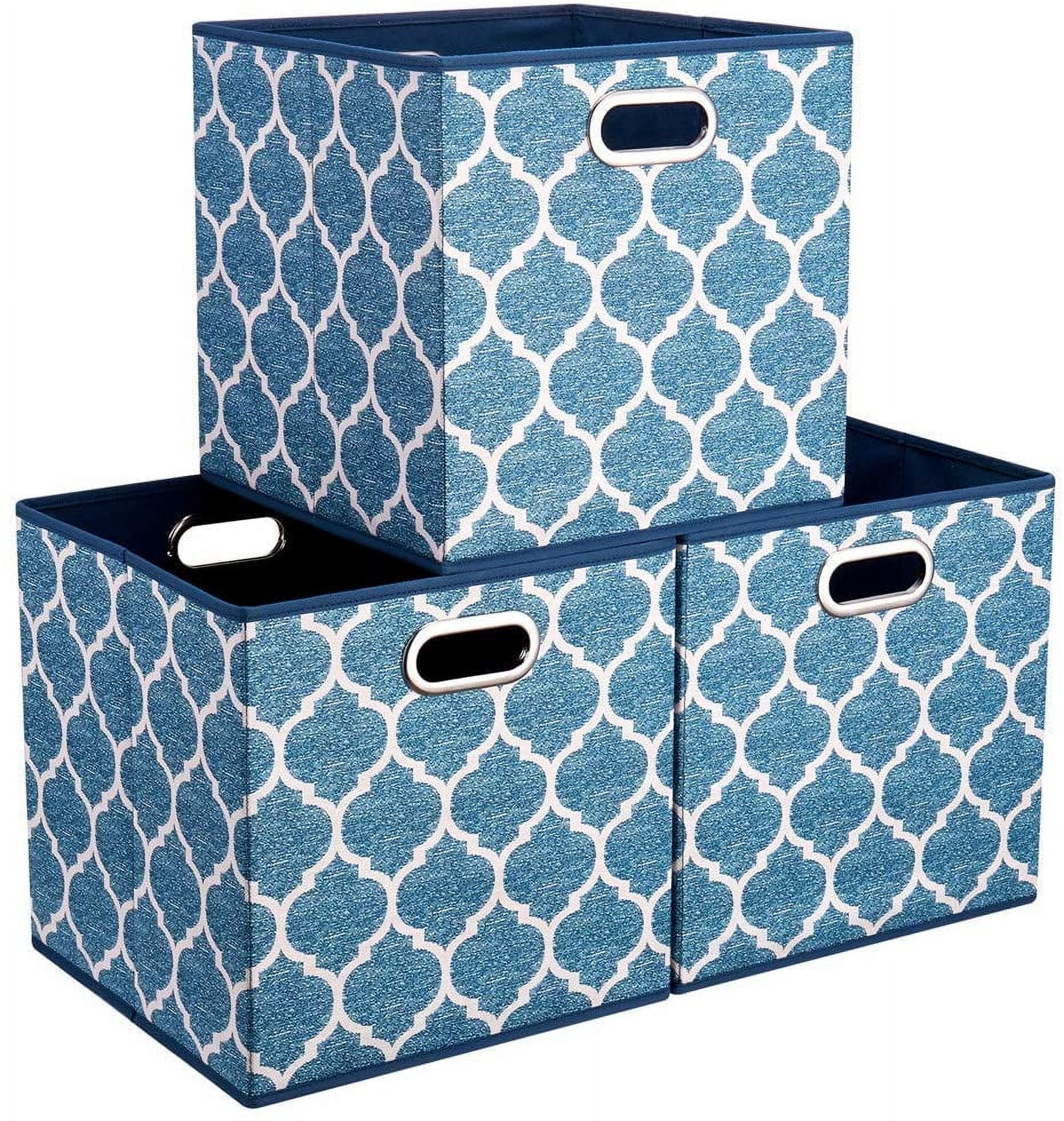 Hltser 13 inch Collapsible Storage Cubes Bins Teal Stripes Fabric ...