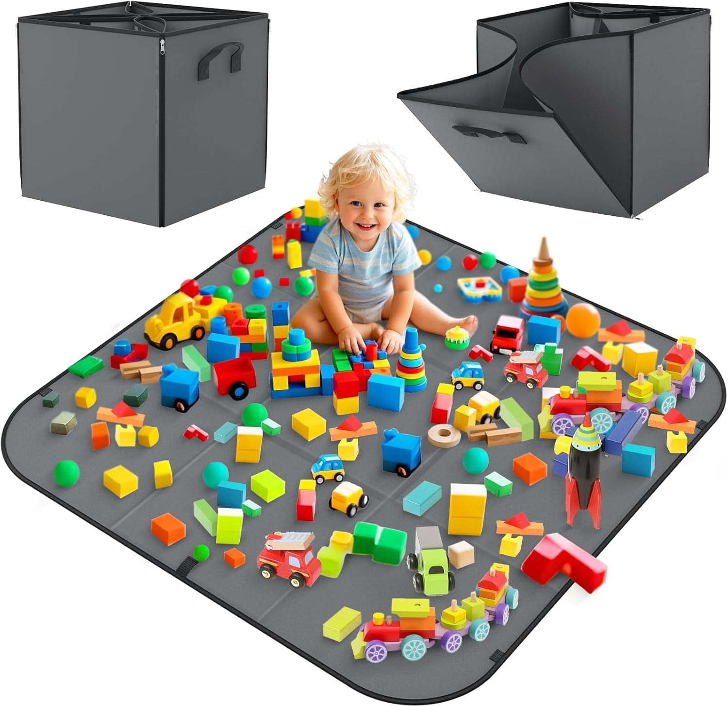 dxynlzq 2 In 1 Toy Storage Play Mat Storage Box for Kids Children Space ...