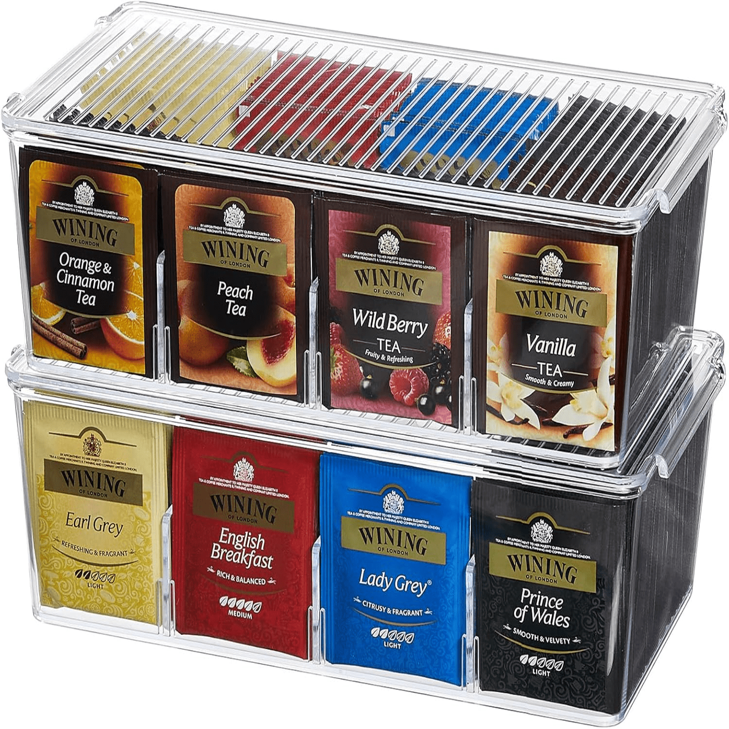 dxynlzq 2 Pack Plastic Stackable Tea Bag Organizer Divided Storage Bin ...