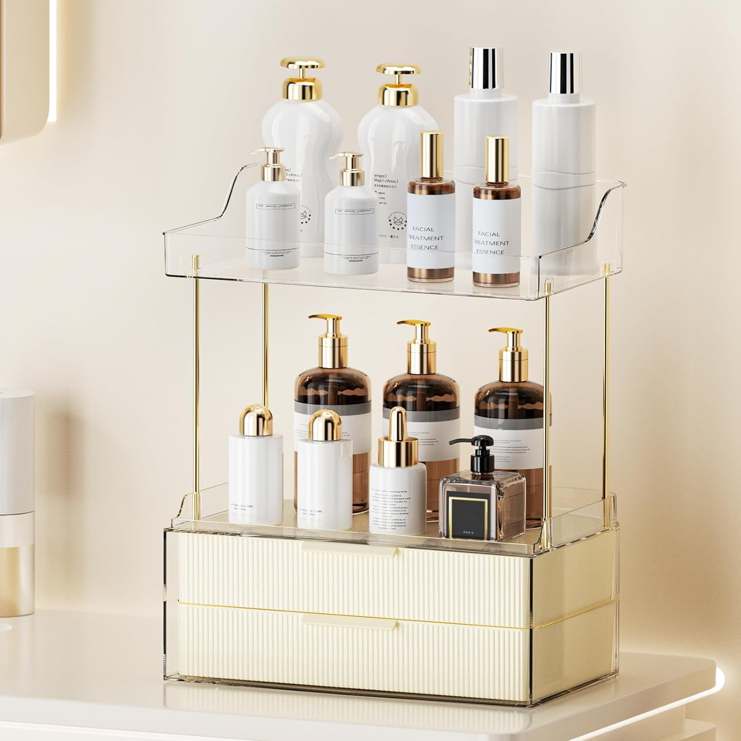 dxynlzq 2-Tier 2-Drawer Bathroom Countertop Organizer Skin Care Large ...