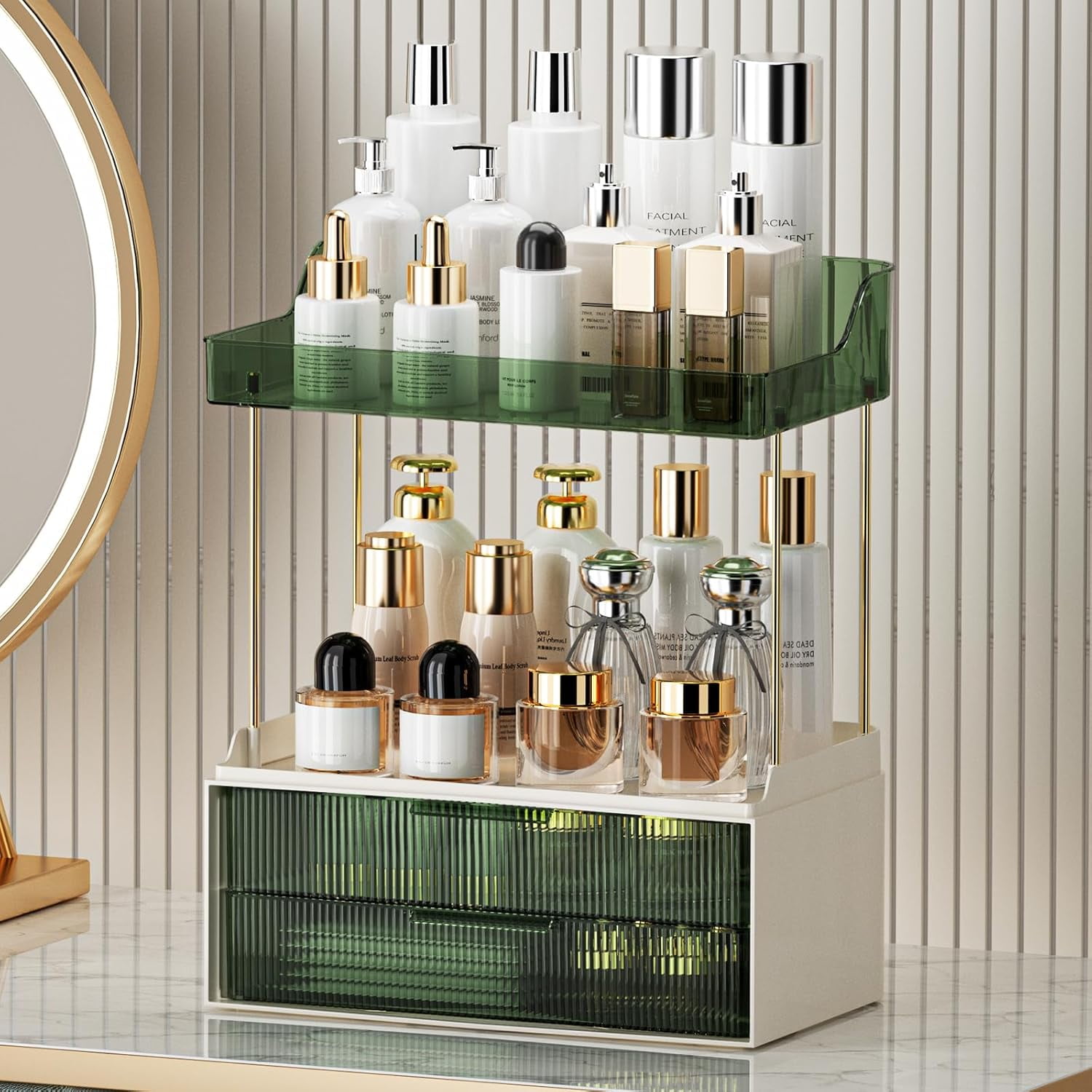dxynlzq 2-Tier 2-Drawer Bathroom Countertop Organizer Skin Care Large ...