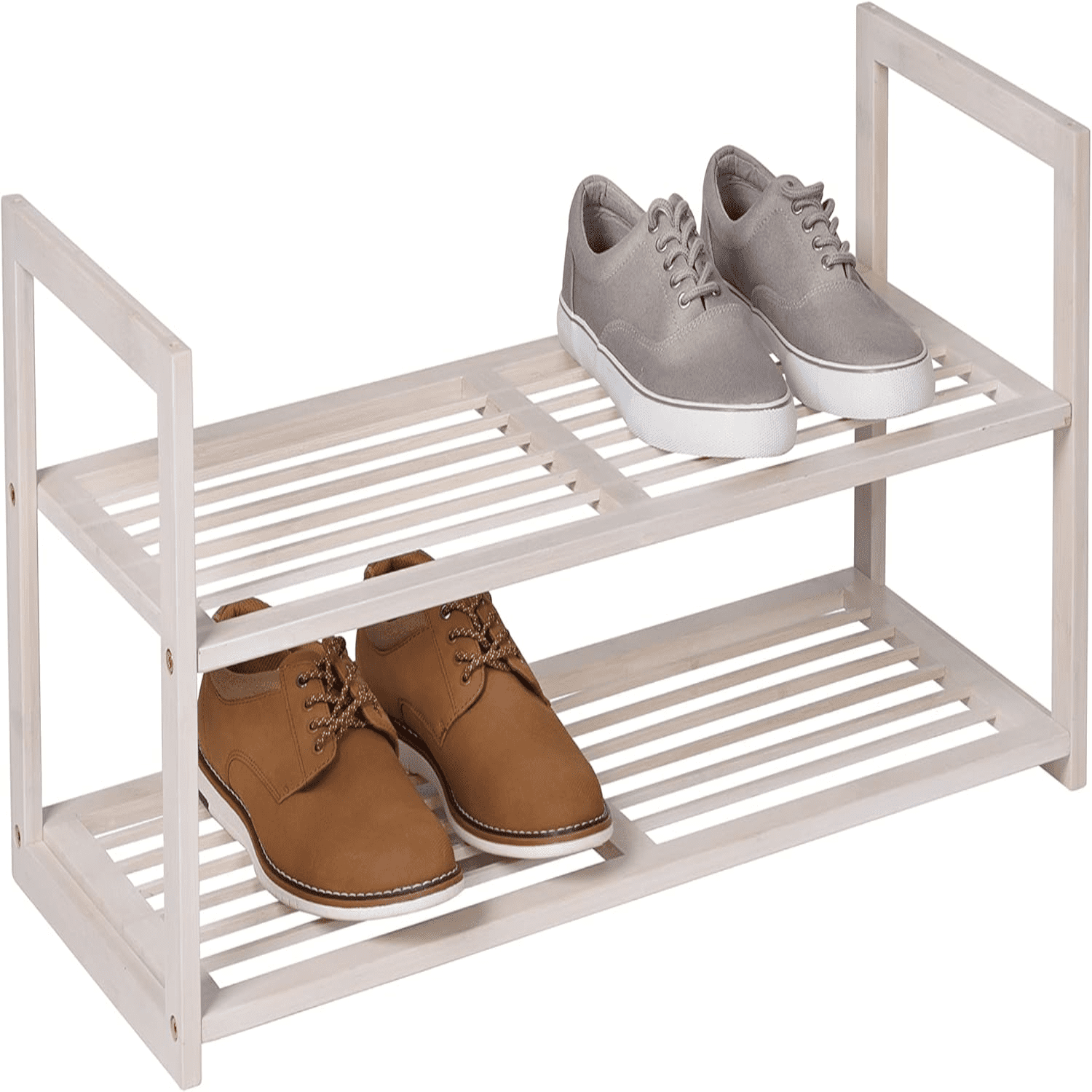 dxynlzq 2-Tier Stackable Bamboo Shoe Rack White Wash SHO-09701 White ...