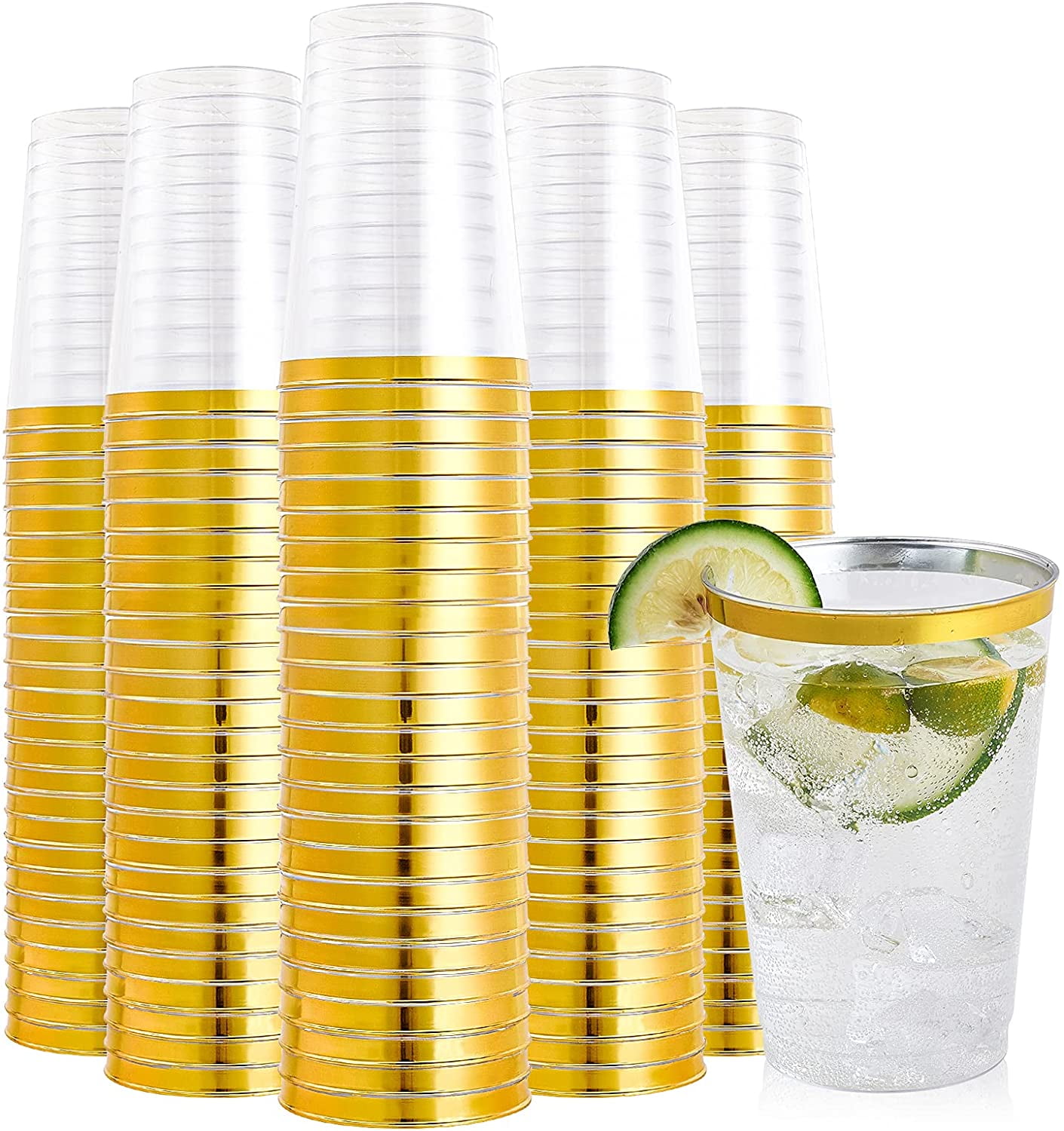 dxynlzq 200 Pack 12 oz Silver Rimmed Plastic Cups Clear Plastic Cup 12 ...