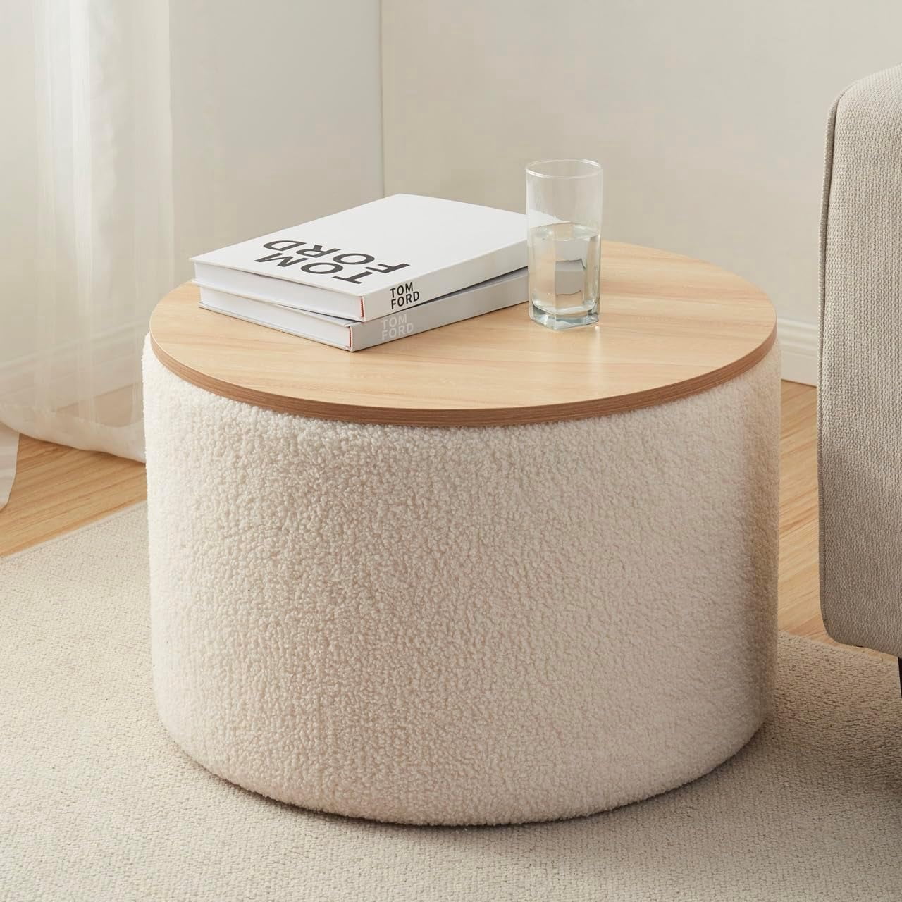dxynlzq 22 inch Large Round Ottoman Coffee Table Storage Ottoman with ...