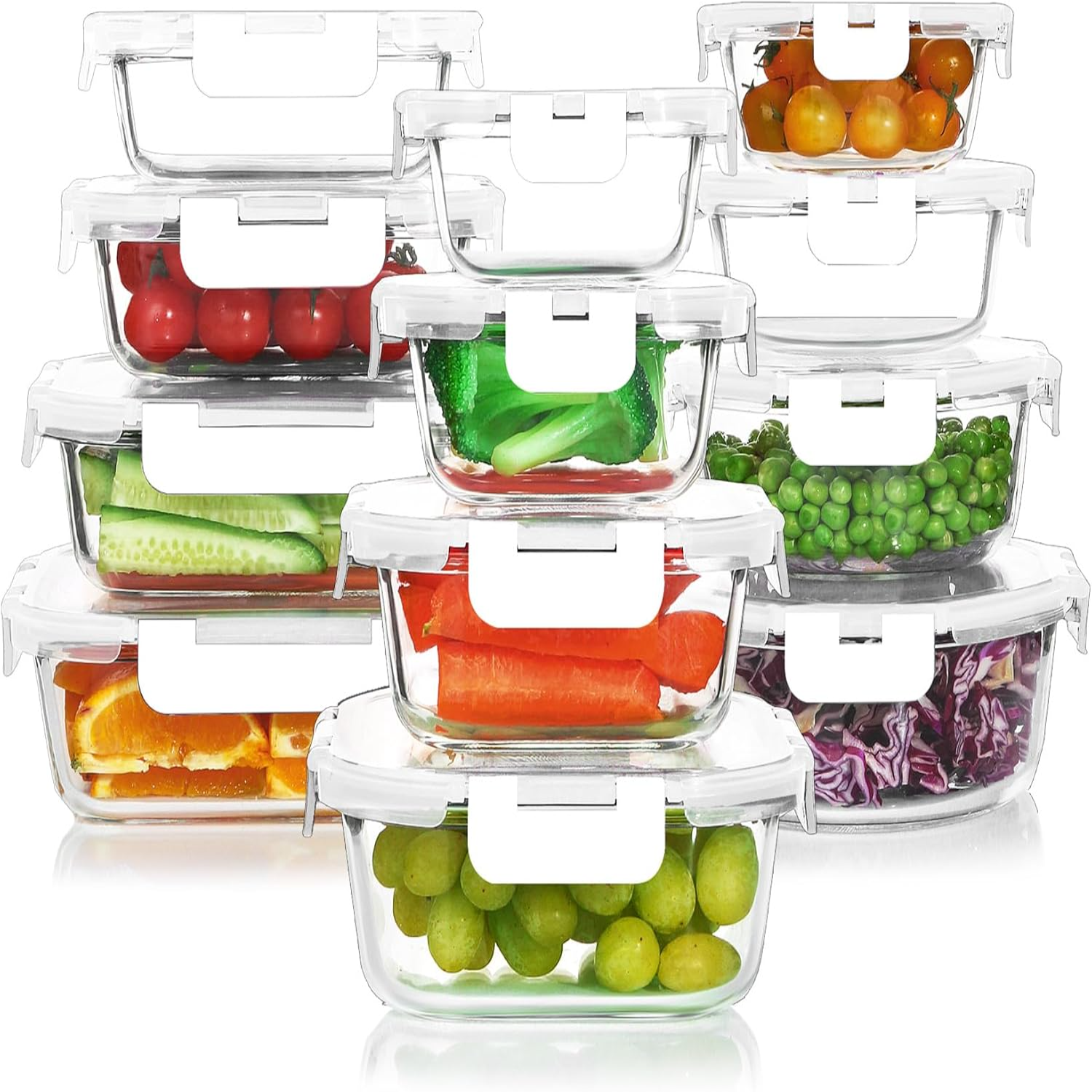dxynlzq 24 Pieces Glass Food Storage Containers Set Glass Meal Prep ...