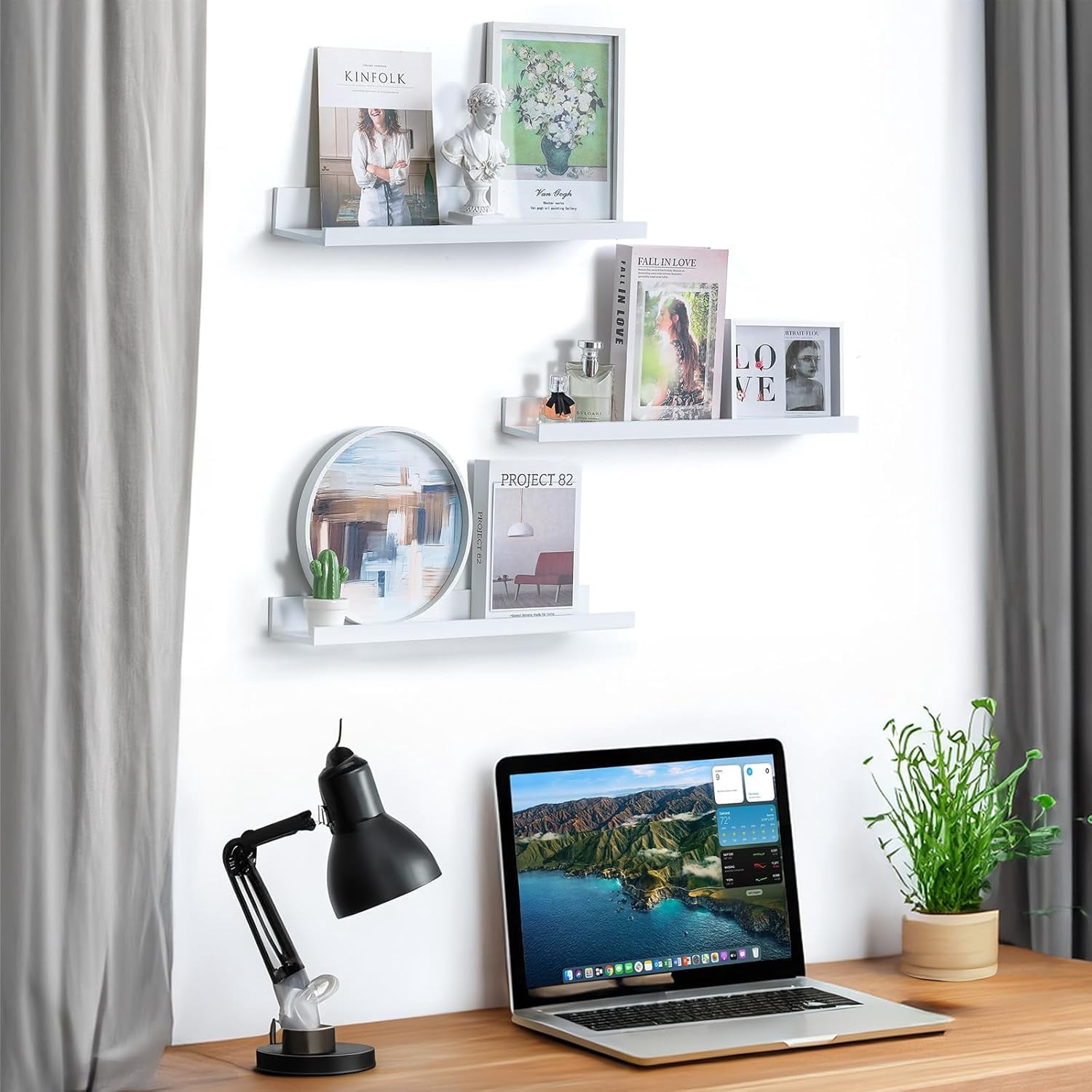 dxynlzq 24 inch Long Shelf for Wall White Wall Book Shelves for Bedroom ...