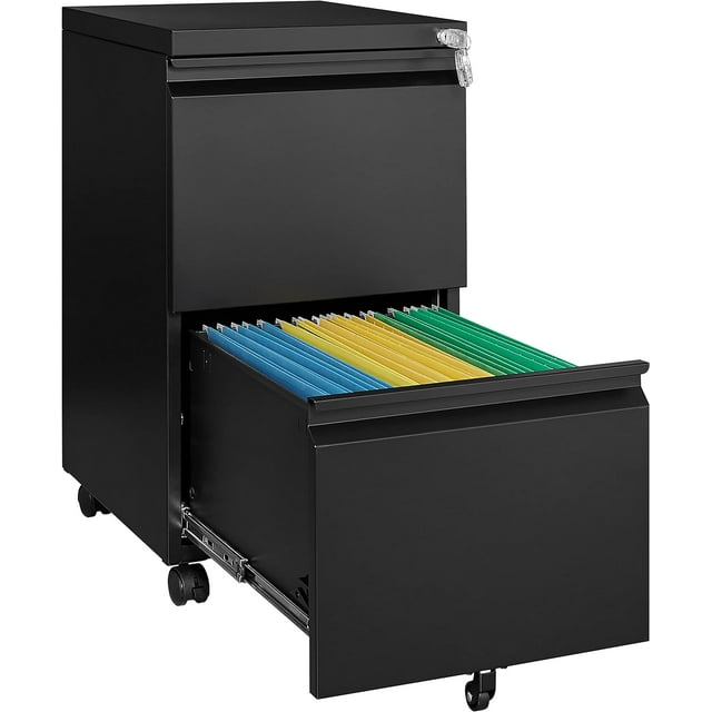 dxynlzq 3 Drawer Vertical File Cabinet Black Mobile Filling Cabinet ...