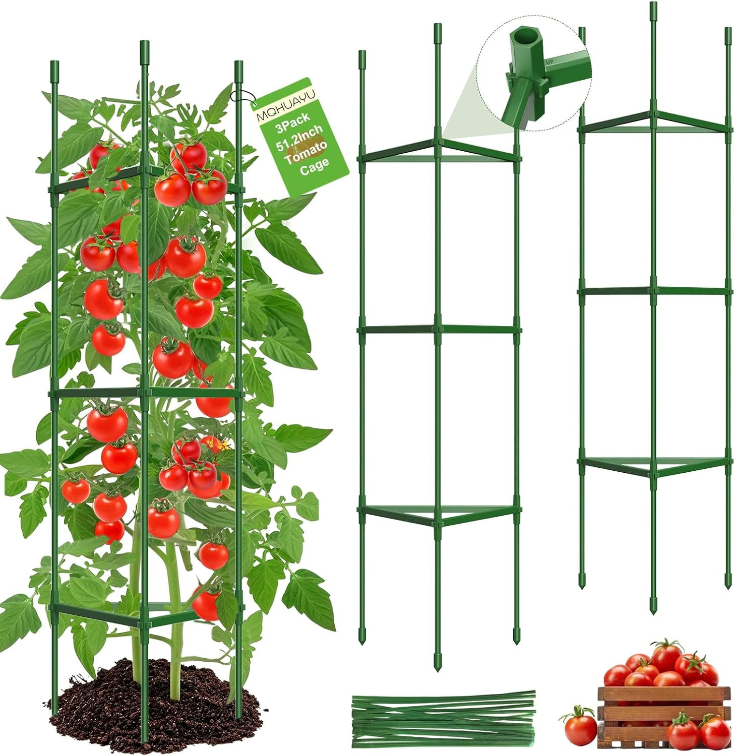 dxynlzq 3 Pack Tomato Cages for Garden to 51.2Inch Tomato Cage Trellis ...