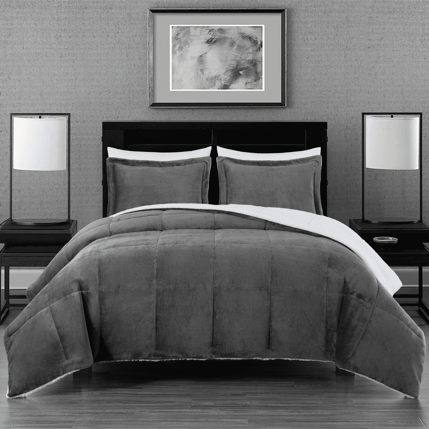 dxynlzq 3-Piece Micromink Sherpa Reversible Down Alternative Comforter ...
