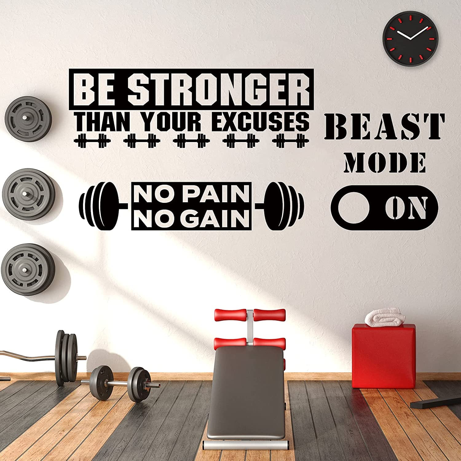 Hltser 3 Pieces Gym Wall Decal Be Stronger Than Your Excuses No Pain No ...