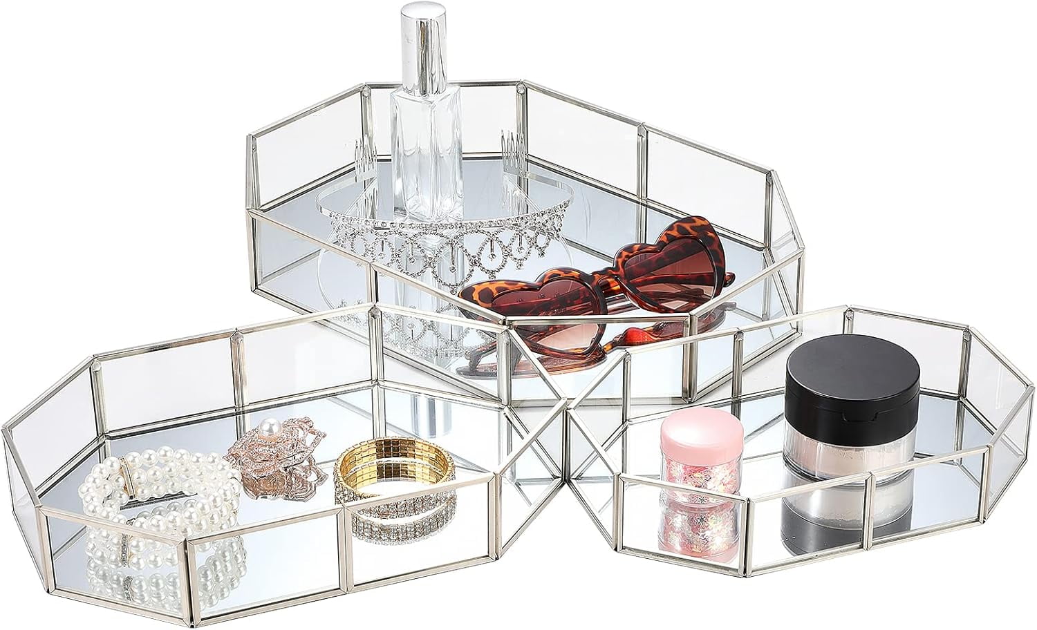 dxynlzq 3 Pieces Mirror Tray Metal Vanity Rectangle Octagon Perfume ...