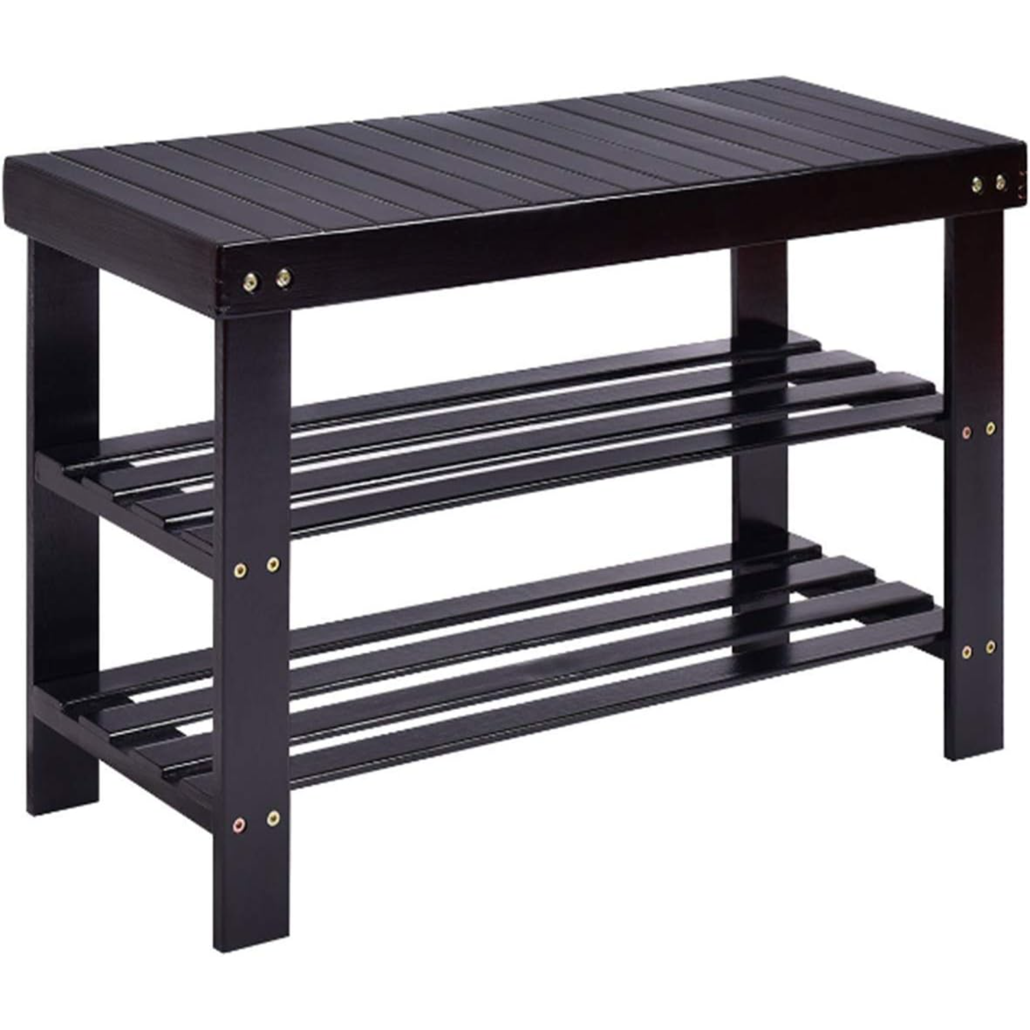dxynlzq 3 Tier Bamboo Shoe Rack Bench 90cm Strip Pattern Stool 35.43" x ...
