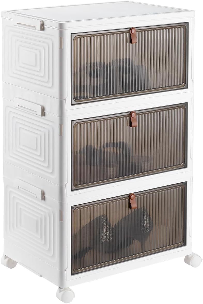 dxynlzq 3-Tier Plastic Multi-layer Storage Bins with Doors and Wheels ...
