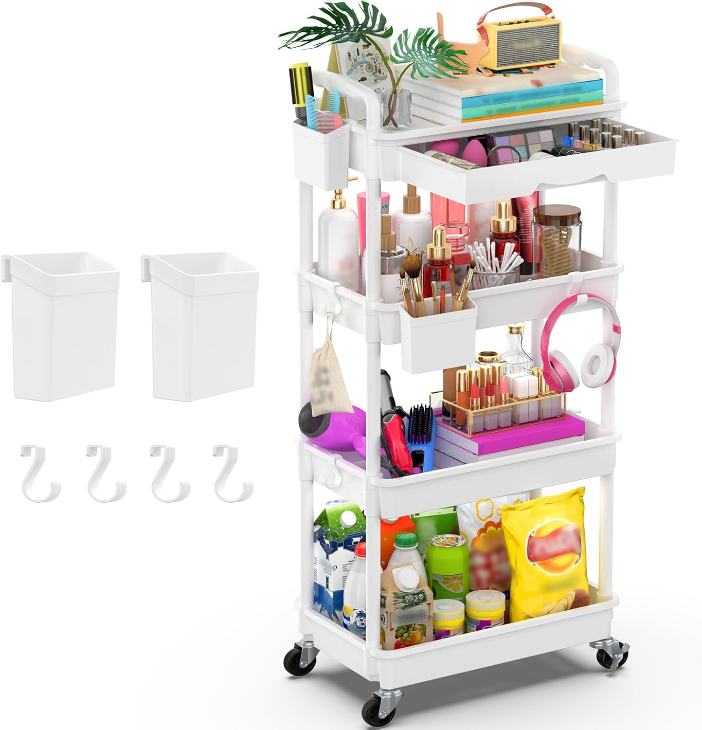 dxynlzq 3 Tier Rolling Utility Cart Organizer with Removable Drawer ...