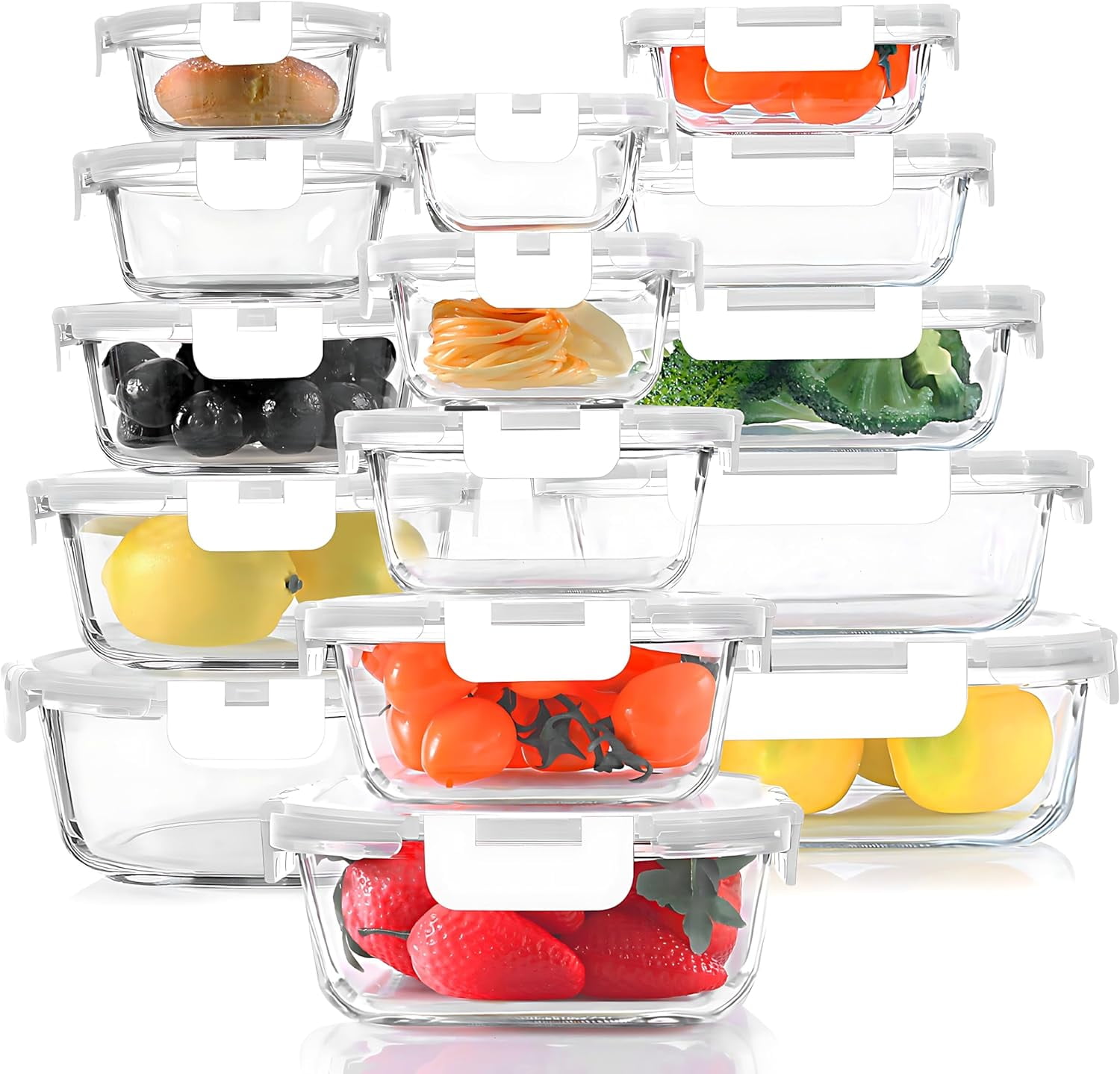 dxynlzq 30 Pieces Glass Food Storage Containers Set Glass Meal Prep ...