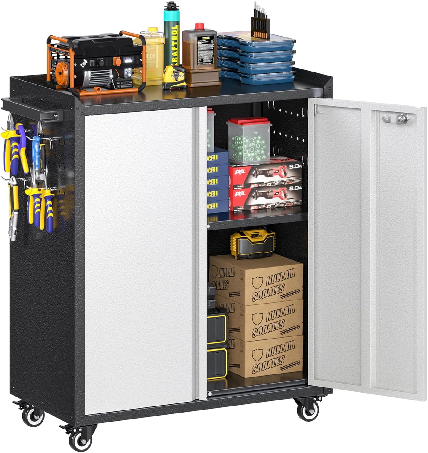 dxynlzq 35.43" H Metal Garage Storage Cabinet with Wheels Locking Steel ...