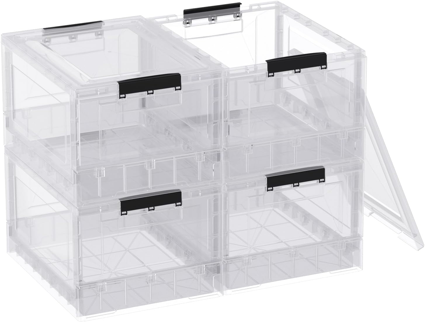 dxynlzq 4 Packs Clear Folding Storage Bins with Lids Collapsible ...