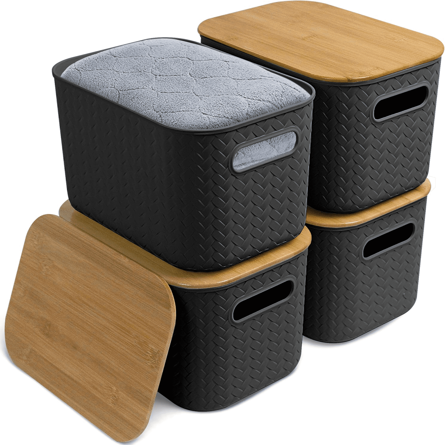 dxynlzq 4 Packs Plastic Storage Bins with Bamboo Lids Stackable Storage ...