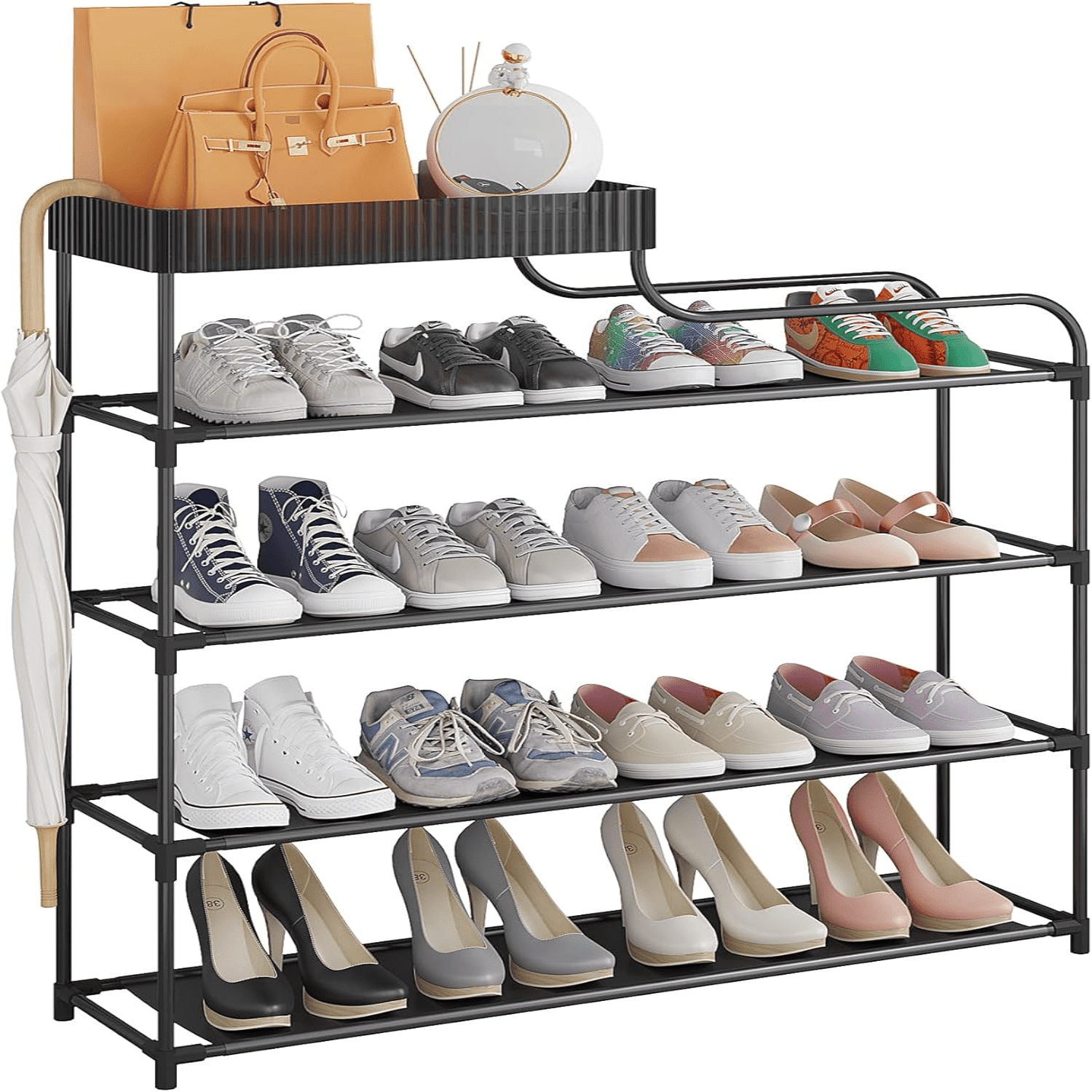 dxynlzq 4-Tier Free Standing Shoe Rack with Storage Boxes - High ...