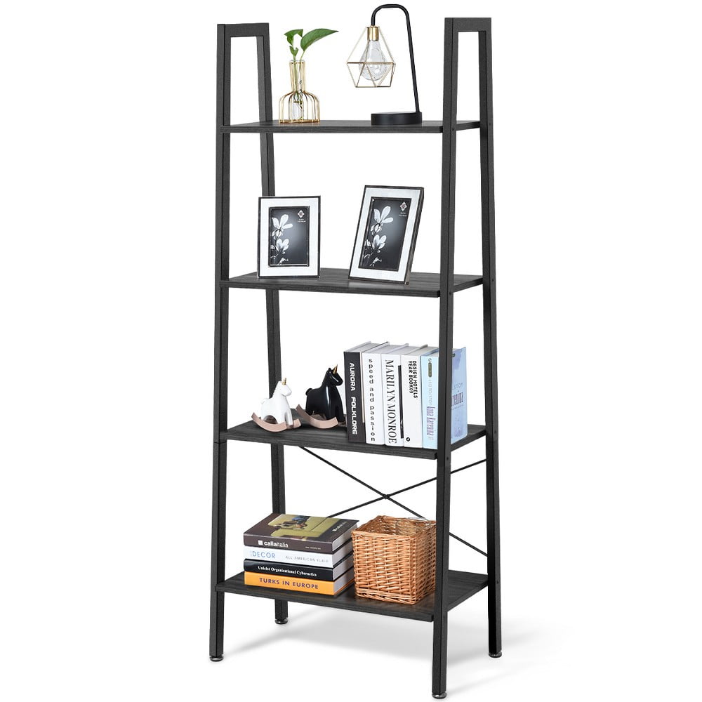 dxynlzq 4-Tier Wood Ladder Shelf Ladder Bookcase Bookshelf Display Rack ...