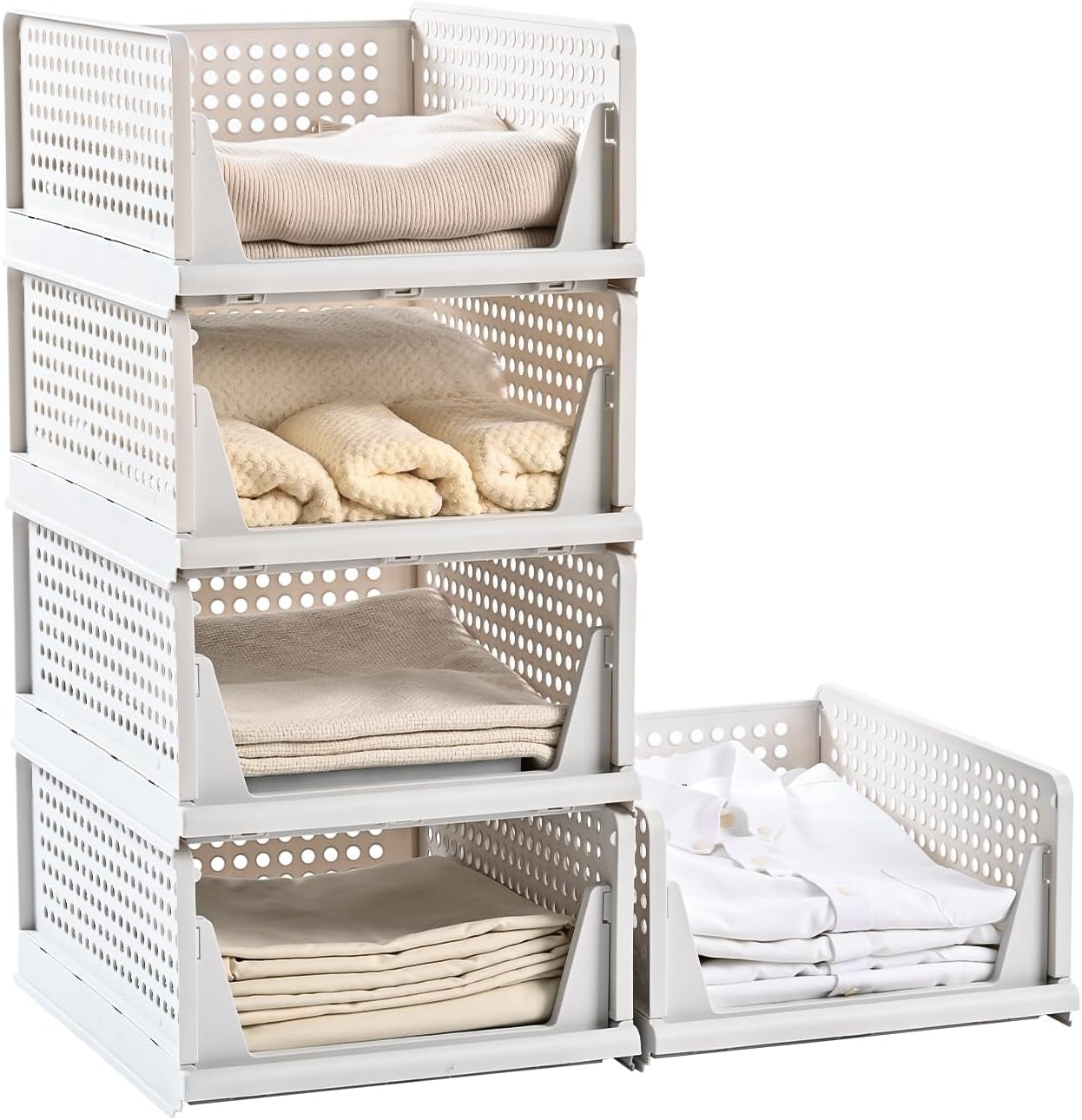 dxynlzq 5 Pack Stackable Plastic Storage Basket-Foldable Closet ...