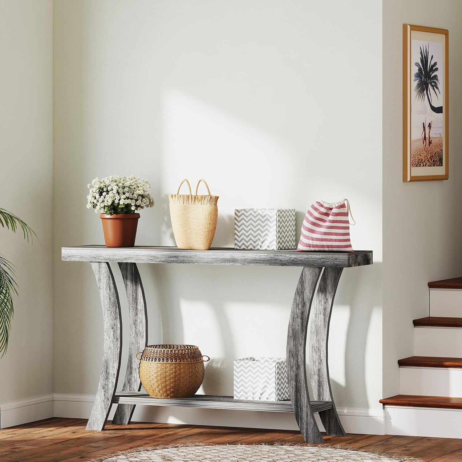 gfbd 55Inch Console Farmhouse Wood Narrow Entryway with Storage Shelf ...