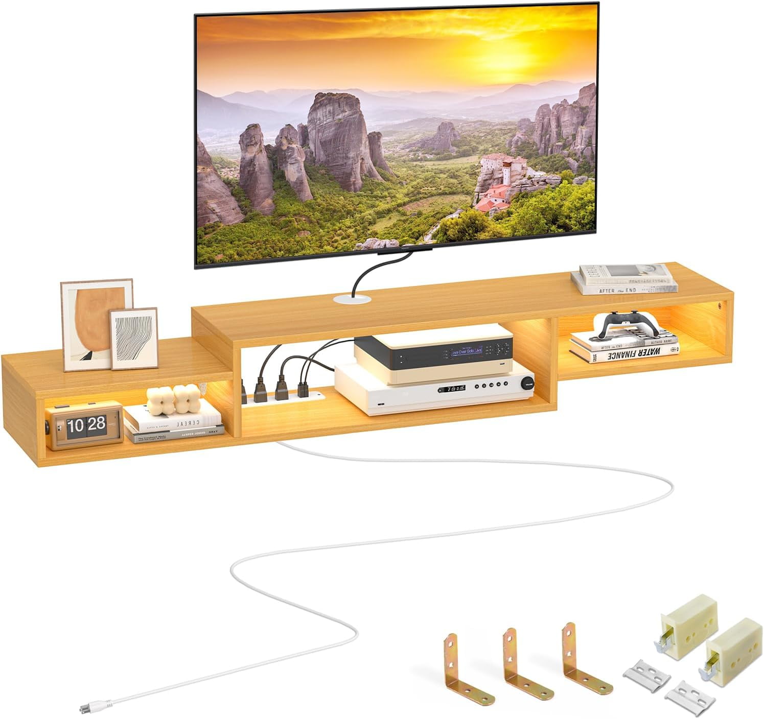 dxynlzq 59'' Floating TV Stand with LED Light Power Outlet Floating ...