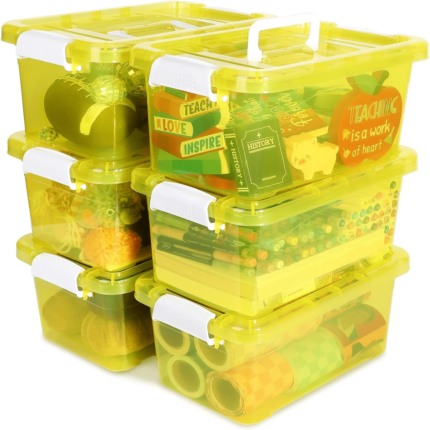 dxynlzq 6 Pack 7 Quart Colorful Plastic Storage Bins with Lids Storage ...