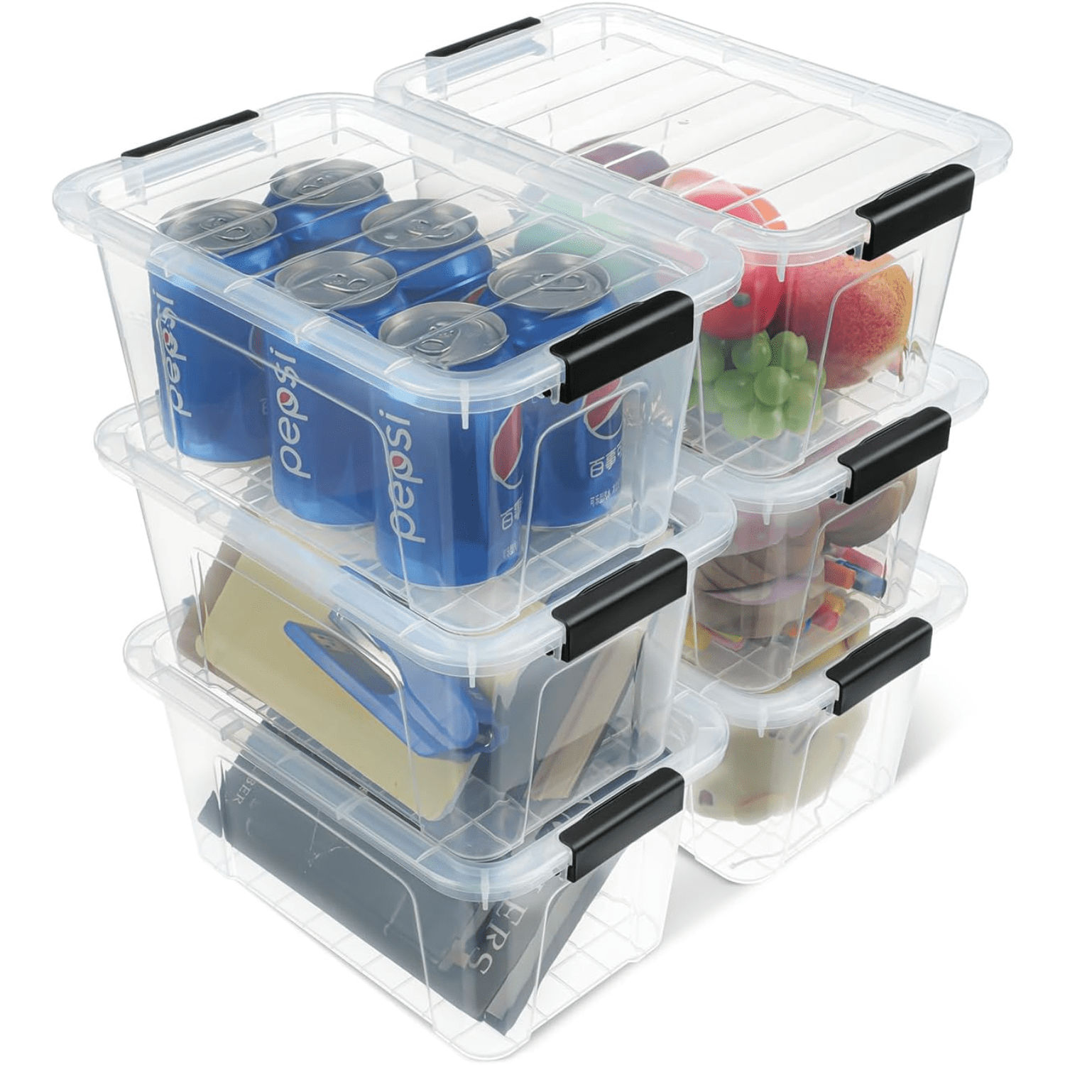 Hltser 6 Pack Plastic Storage Bins with Lids 7 Quart Storage Containers ...