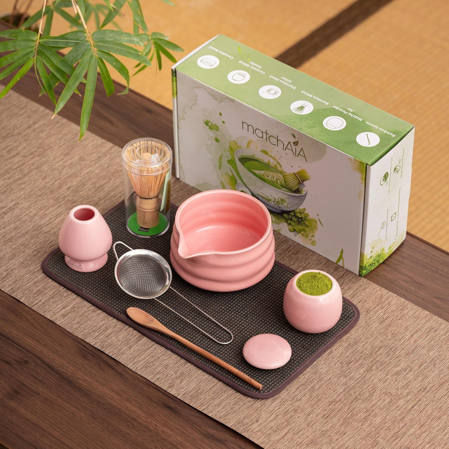 dxynlzq 6 Pcs Matcha Set - Ceramic Bowl with Spout Matcha Whisk with ...