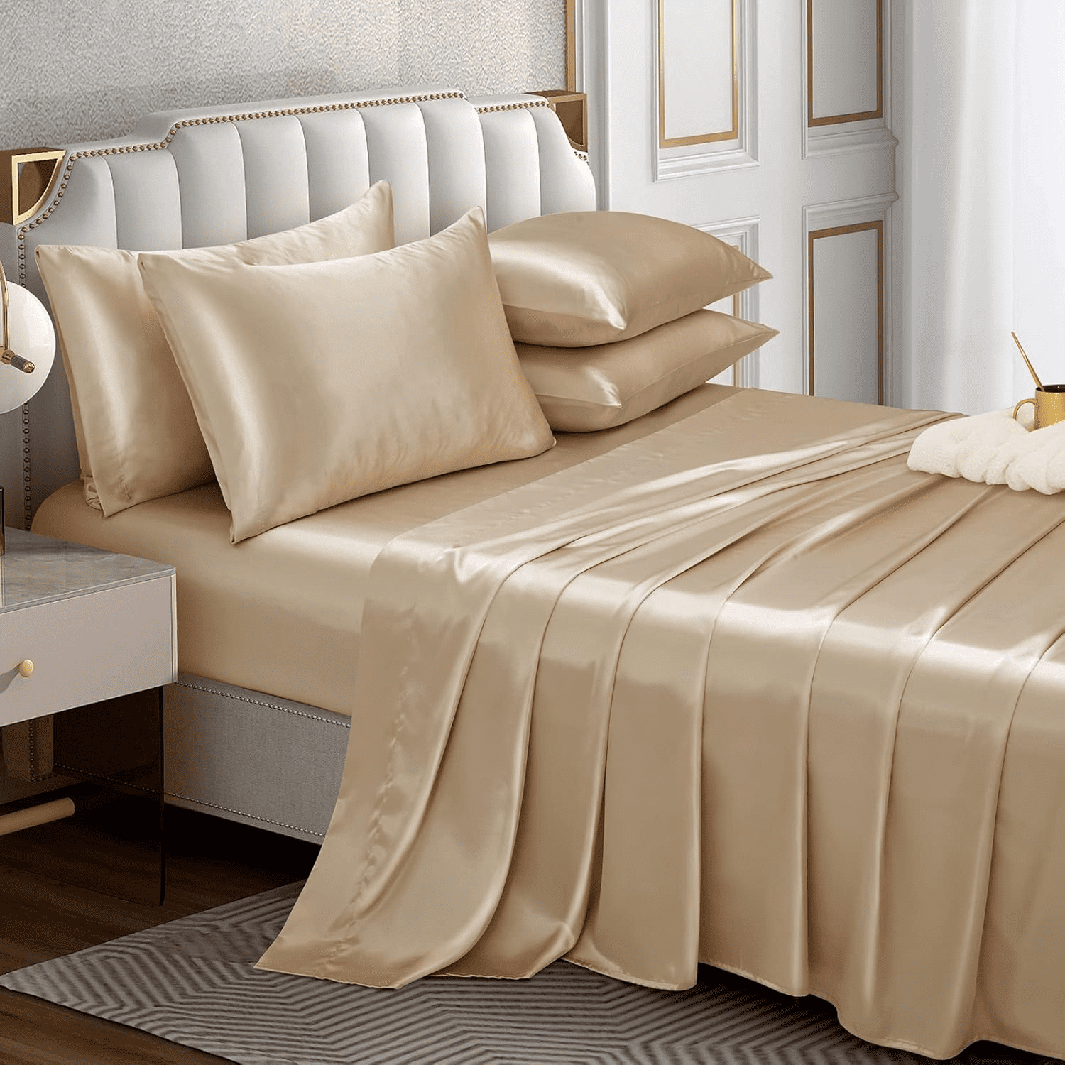 dxynlzq 6 Piece Satin Sheet Set King Size Silky & Soft Emerald Green ...