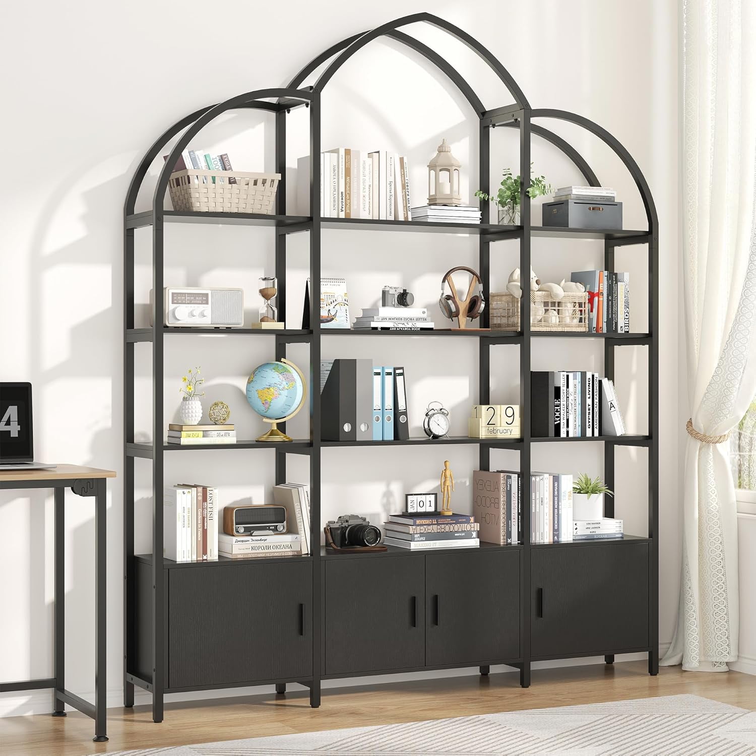 dxynlzq 6-tire Farmhouse Black Corner Book Shelf with 2 Barn Doors and ...