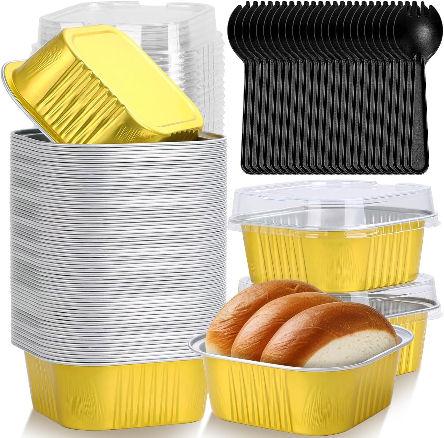 sasyxdc 60 Pack 10oz Mini Disposable Cake Pans with Lids Aluminum Foil ...
