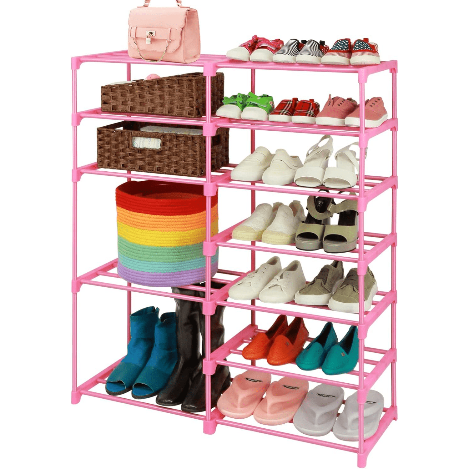 dxynlzq 7-Tier Large Pink Shoe Rack 24 -30 Pairs Tall Shoe Organizer ...