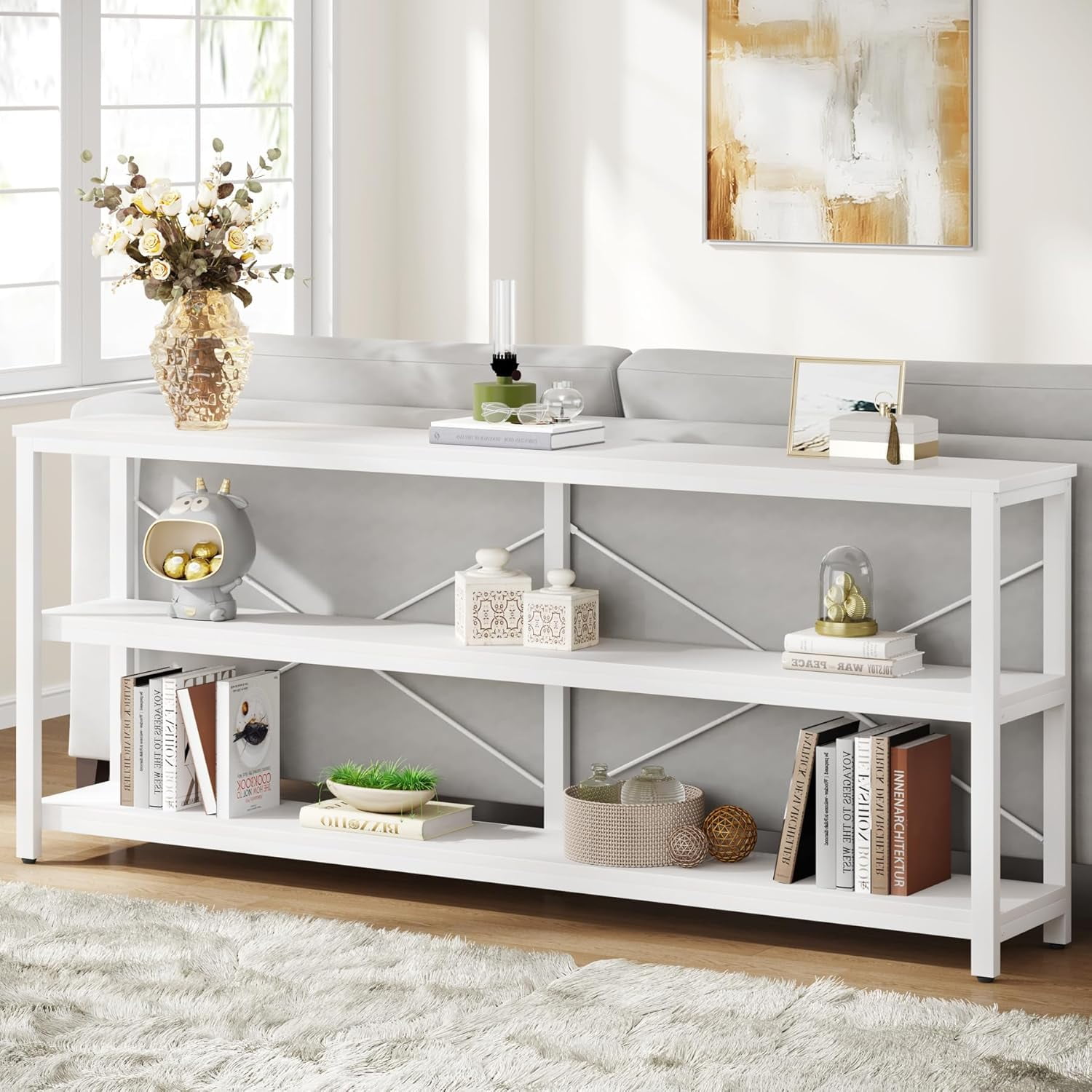 dxynlzq 70.9-Inch Console 3-Tier Sofa with Metal Frame Behind Couch ...