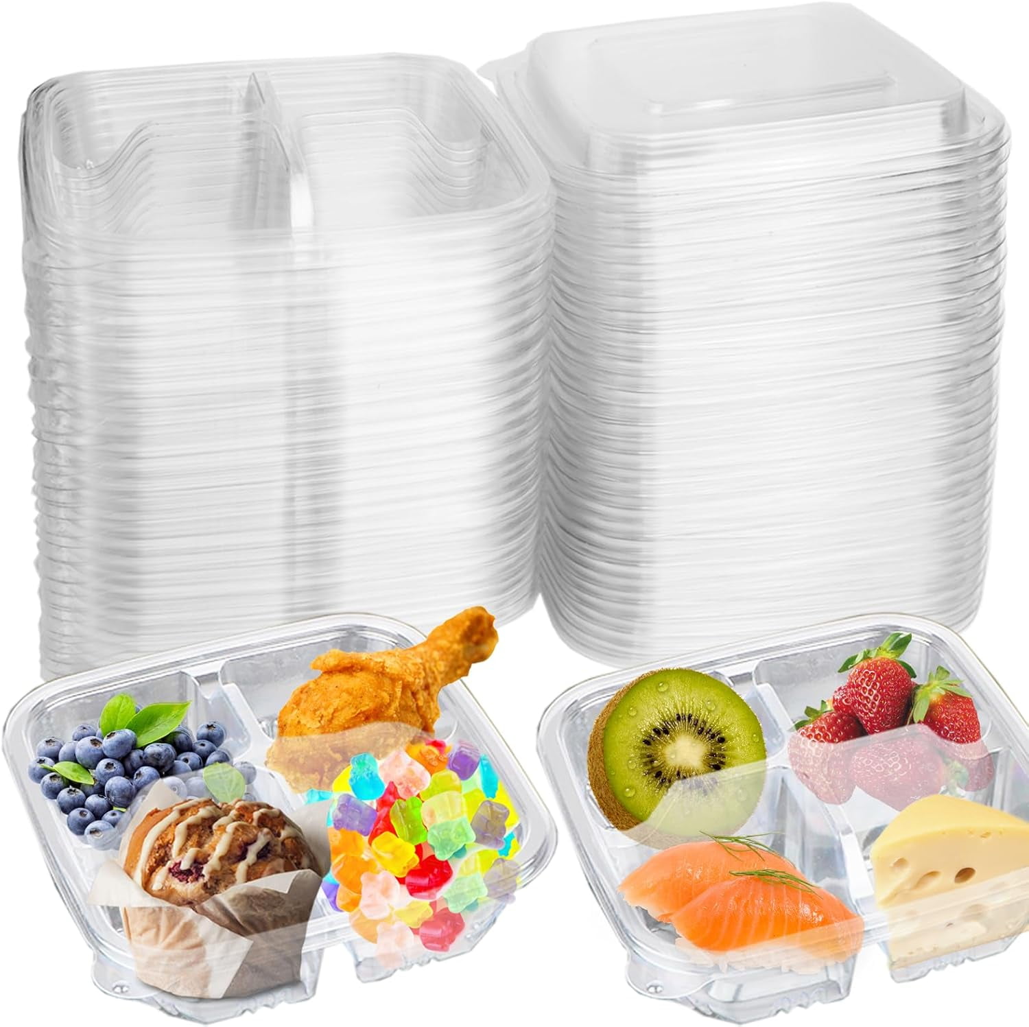 dxynlzq 70 Pack Clear Bento Snack Food Containers 4-Compartment Meal ...