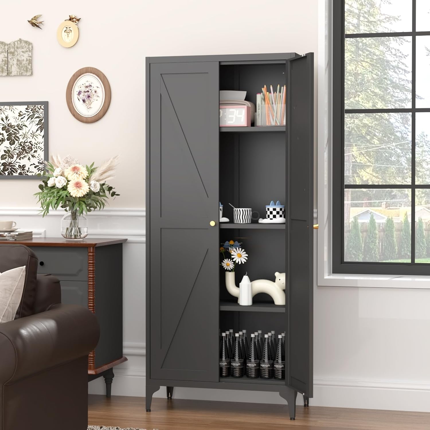 dxynlzq 71" Pantry Storage Cabinet Metal Garage Storage Cabinets for ...